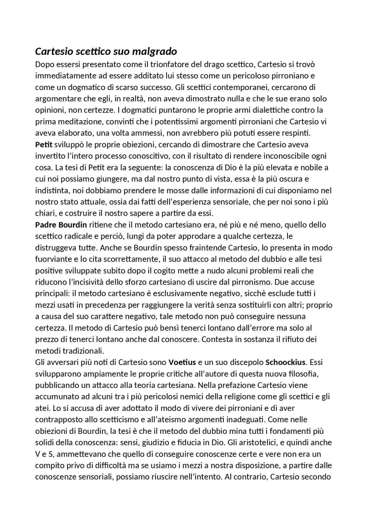 Cartesio scettico suo malgrado - Docsity