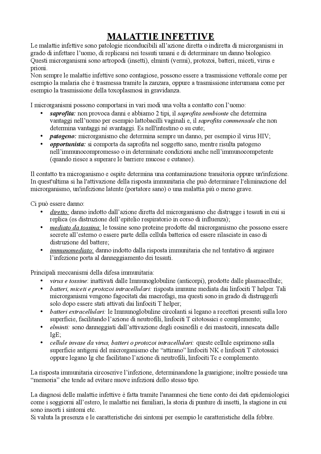 Appunti Su Malattie Infettive Docsity