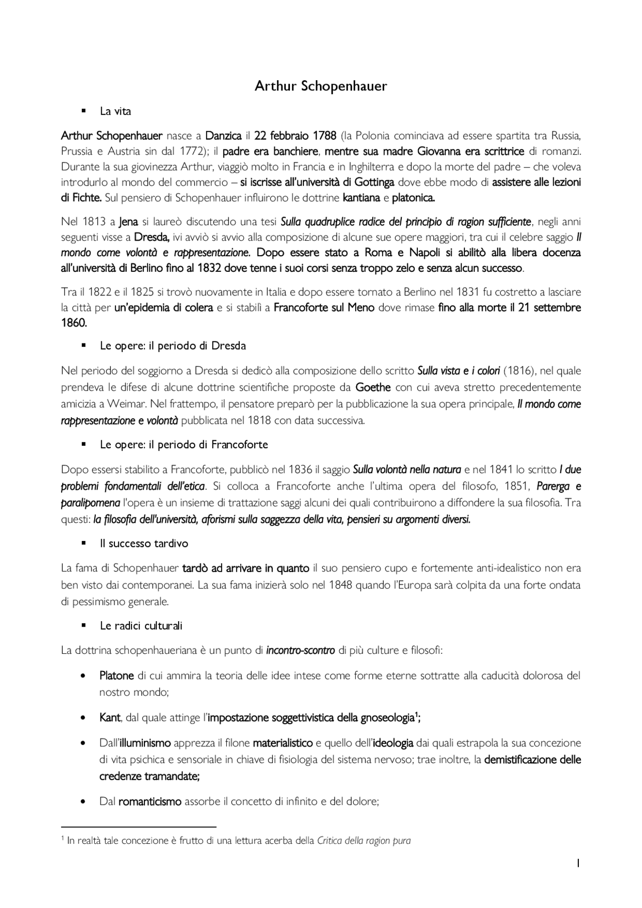 Arthur Schopenhauer - filosofia - Docsity