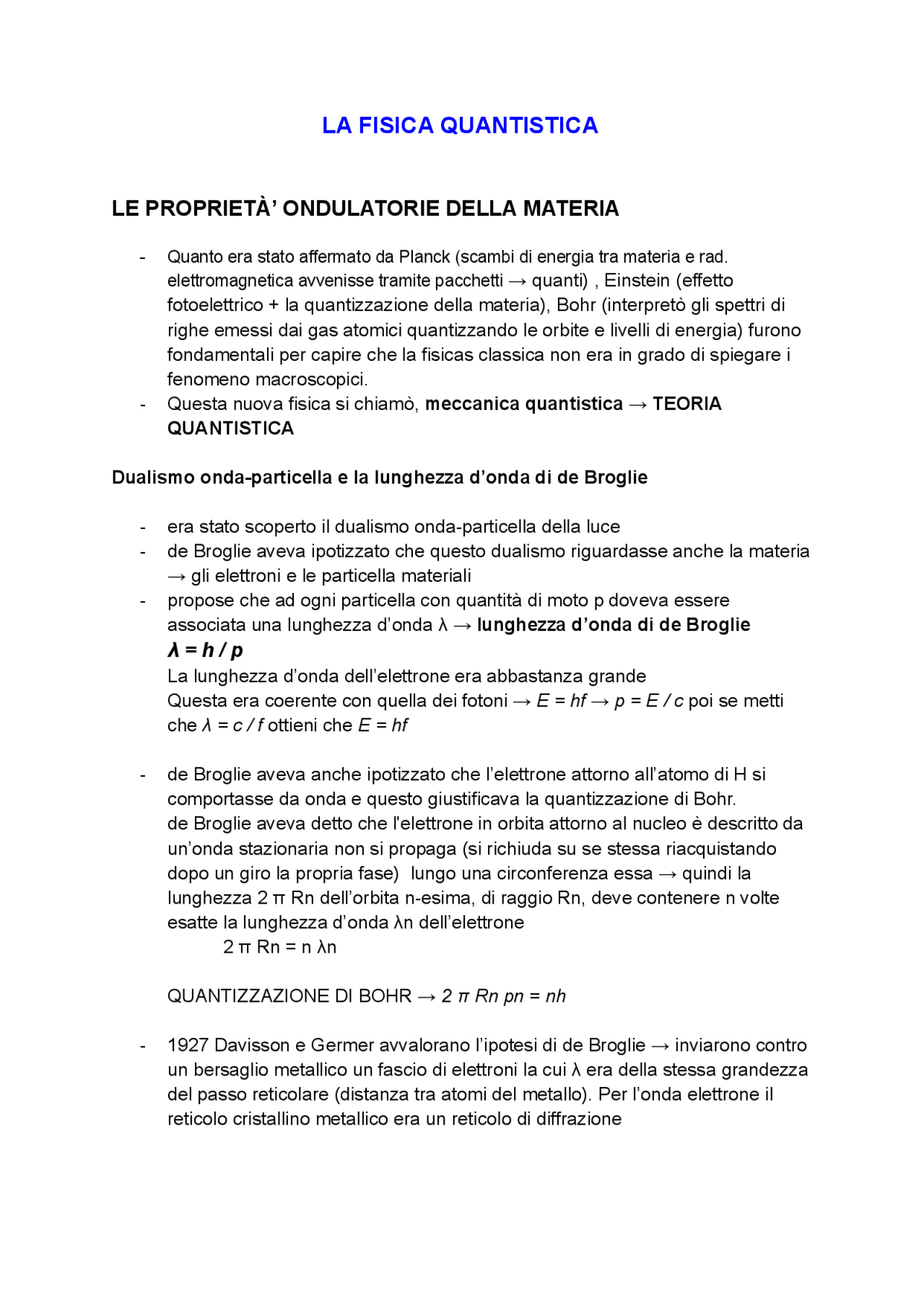Fisica Quantistica Appunti Appunti Di Fisica Docsity
