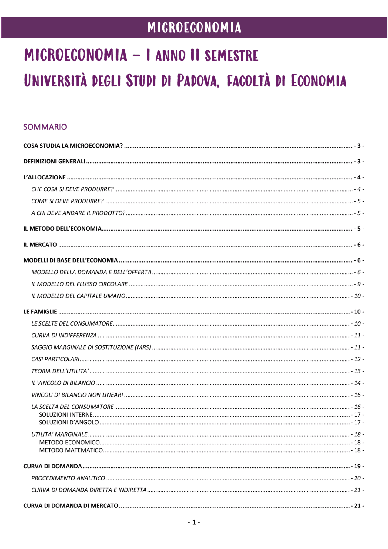 Microeconomia Riassunto Libro E Appunti Lezione Docsity