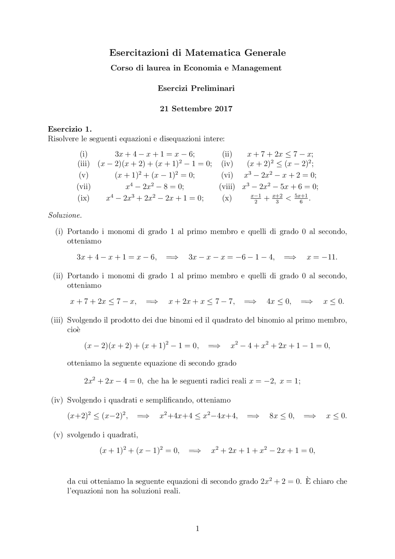 ESERCIZI CON SOLUZIONI - Docsity