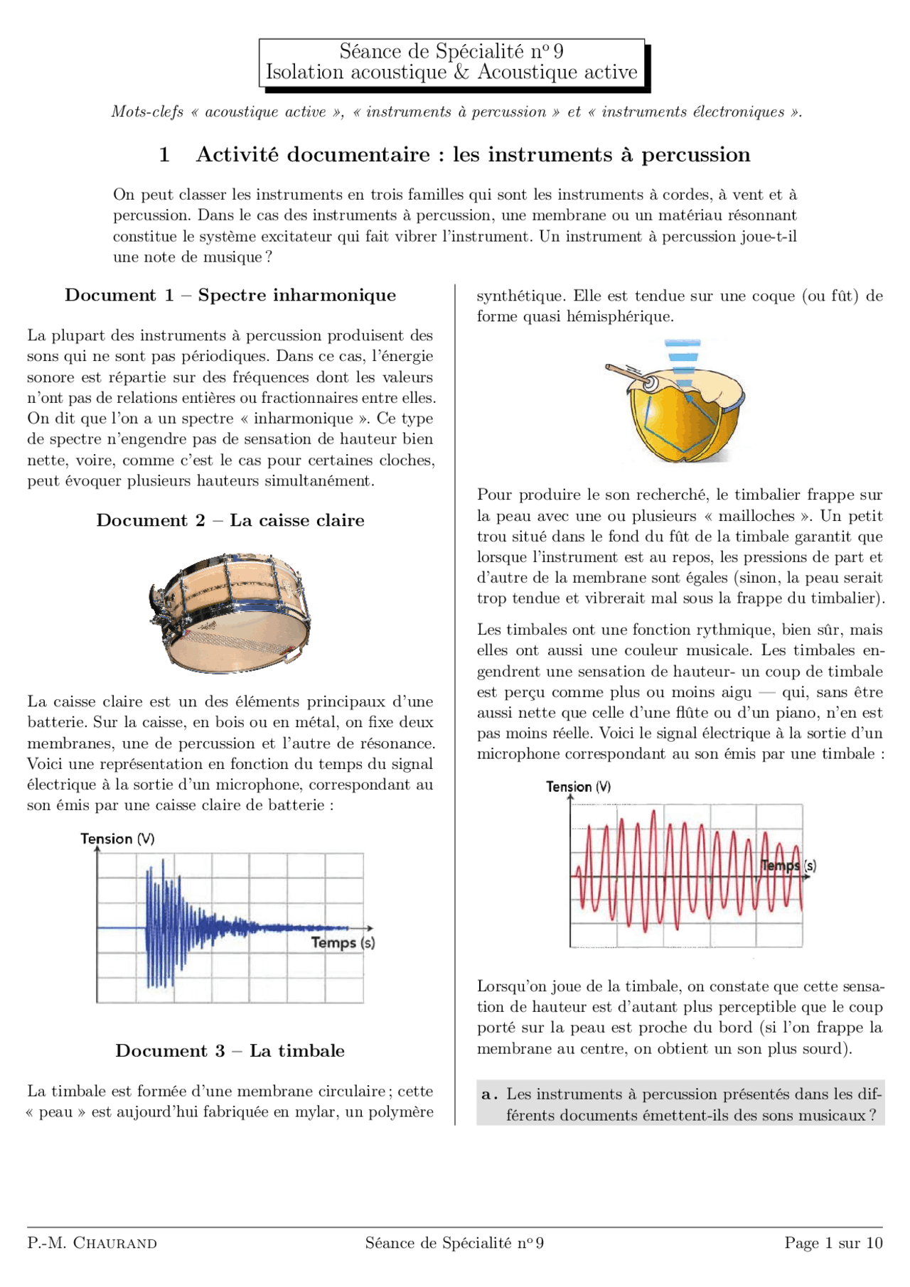 Isolation acoustique & Acoustique active | Exercices Chimie | Docsity