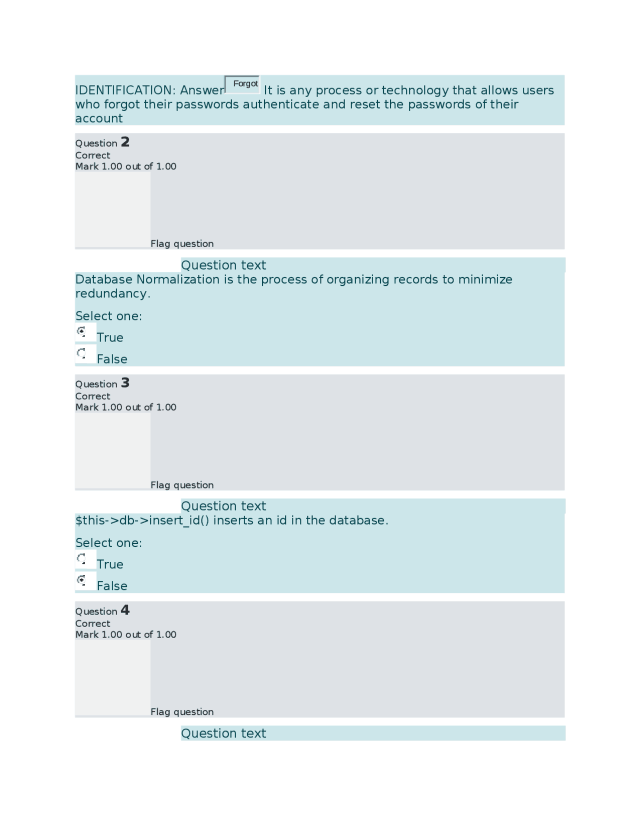 Database Normalization, Form Helpers, and Email Authentication: MCQs | Quizzes Web Application ...