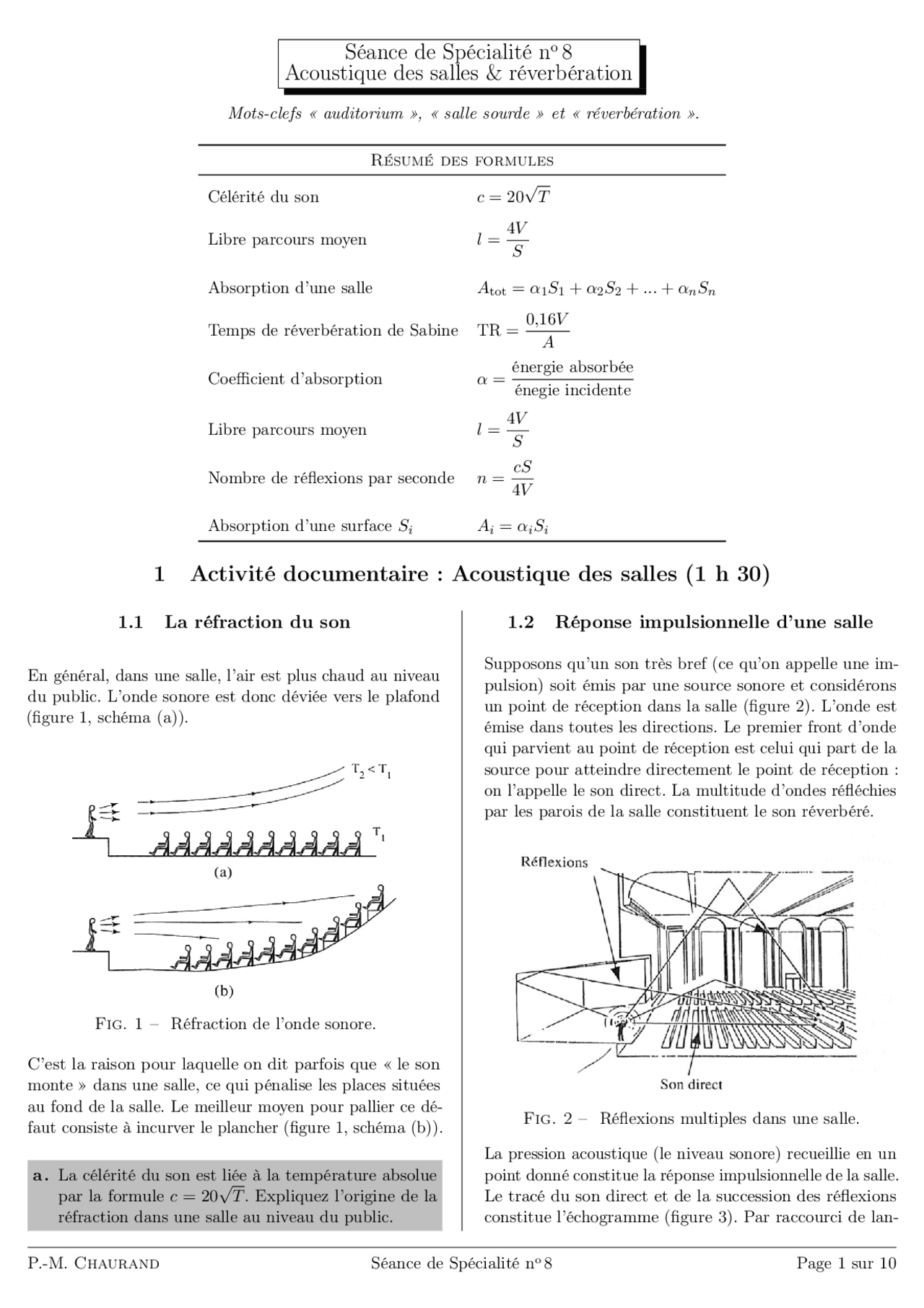 Séance de Spécialité n° 8: Acoustique des salles & réverbération ...