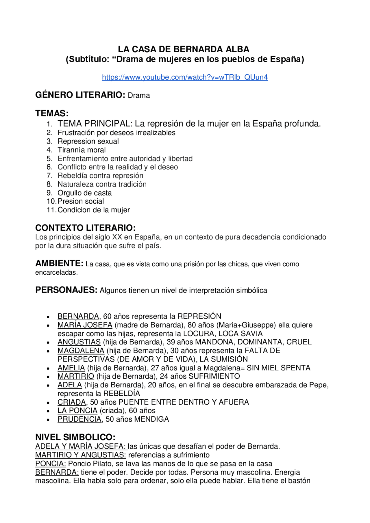La casa de Bernarda Alba - Docsity