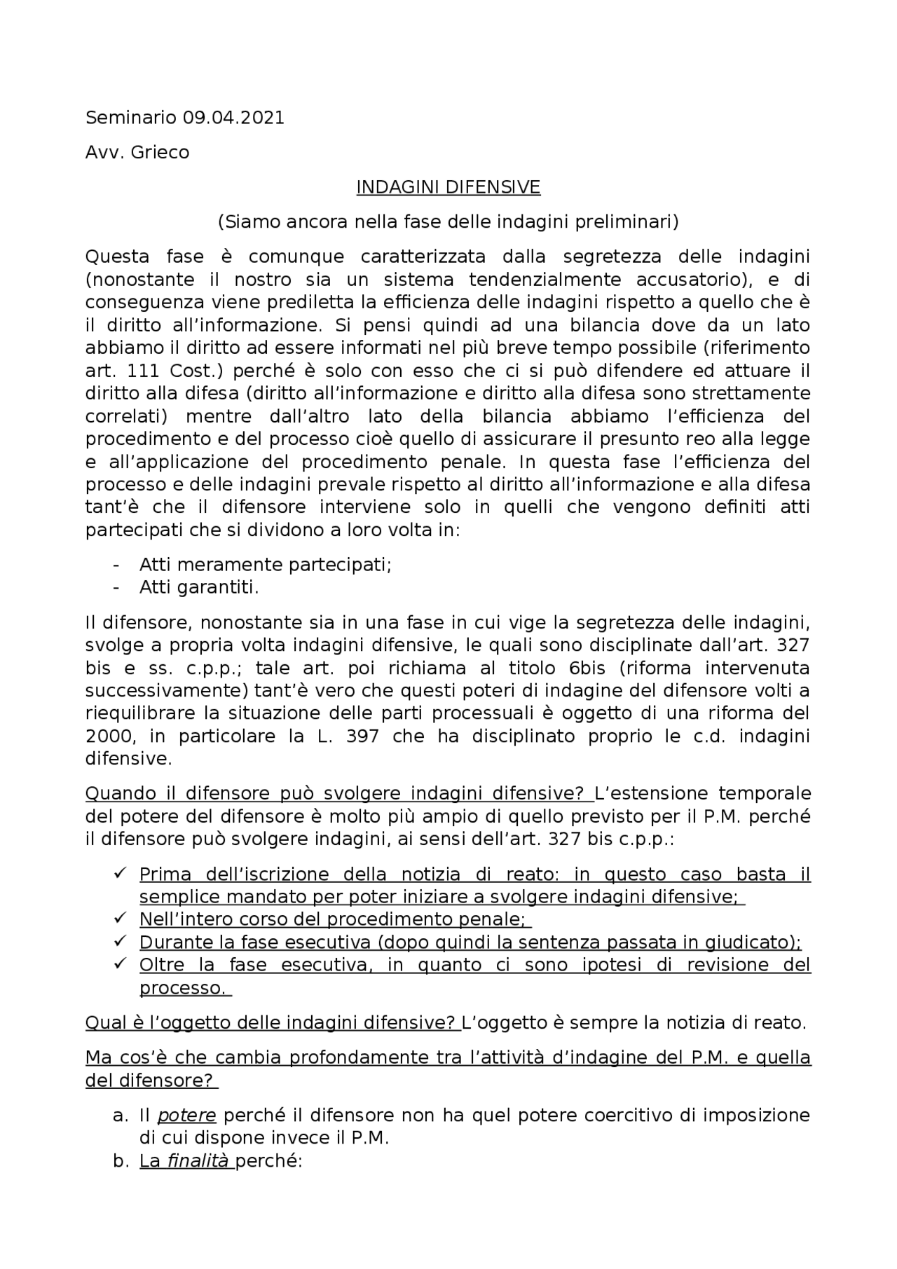 Le Indagini Difensive Docsity