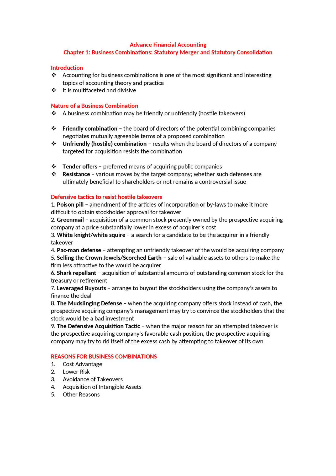 Accounting For Business Combinations Docsity