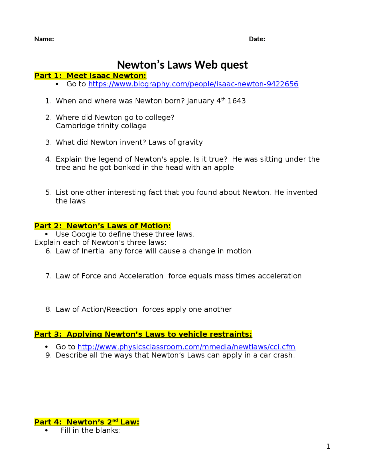 Newtons Laws And Forces Docsity