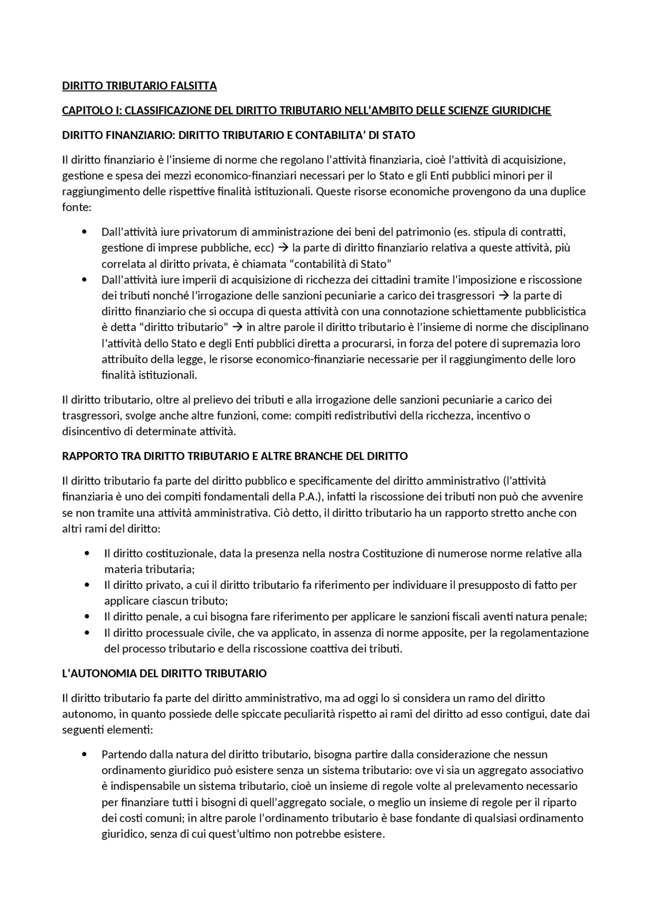 Riassunto Del Manuale Falsitta Di Diritto Tributario Docsity