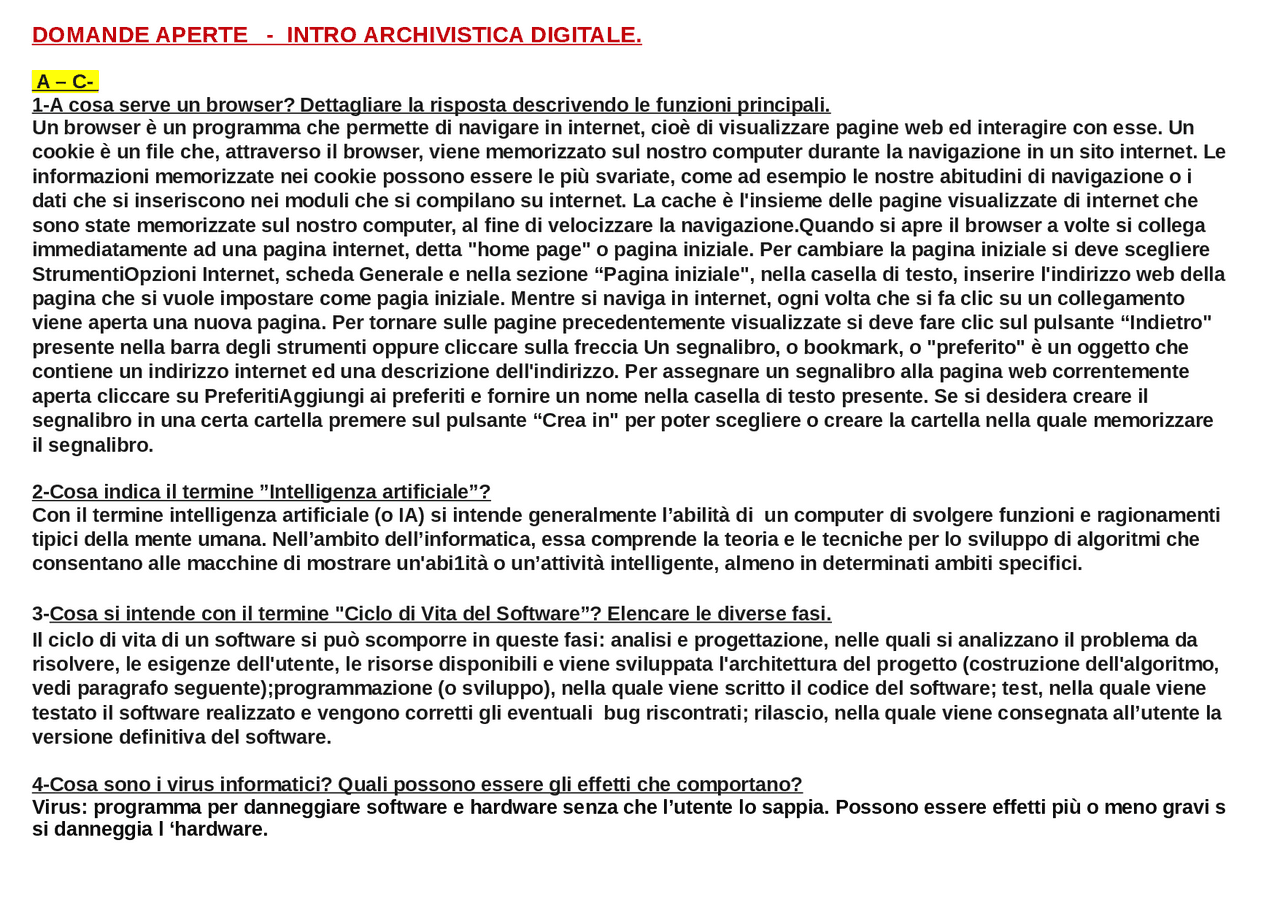 DOMANDE APERTE - Intro all’archivistica digitale e all’informatica per le scienze umane ...