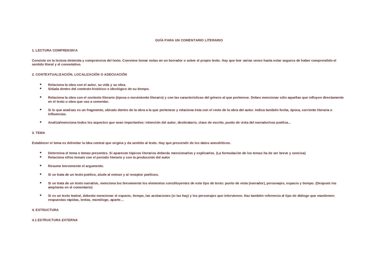 Guia para un comentario literario - Docsity Guia para un comentario literario - Docsity