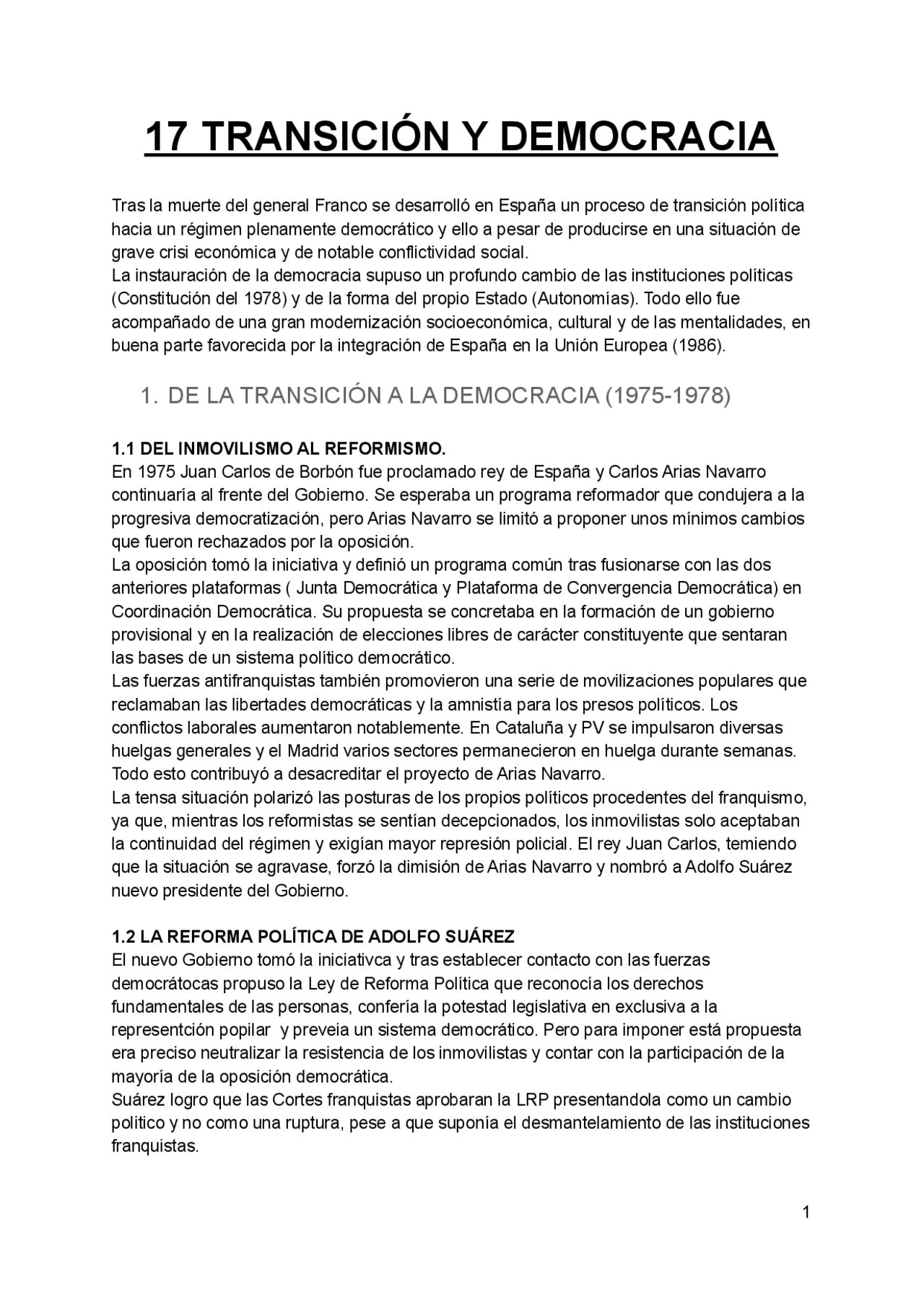 Transición y democracia - Docsity