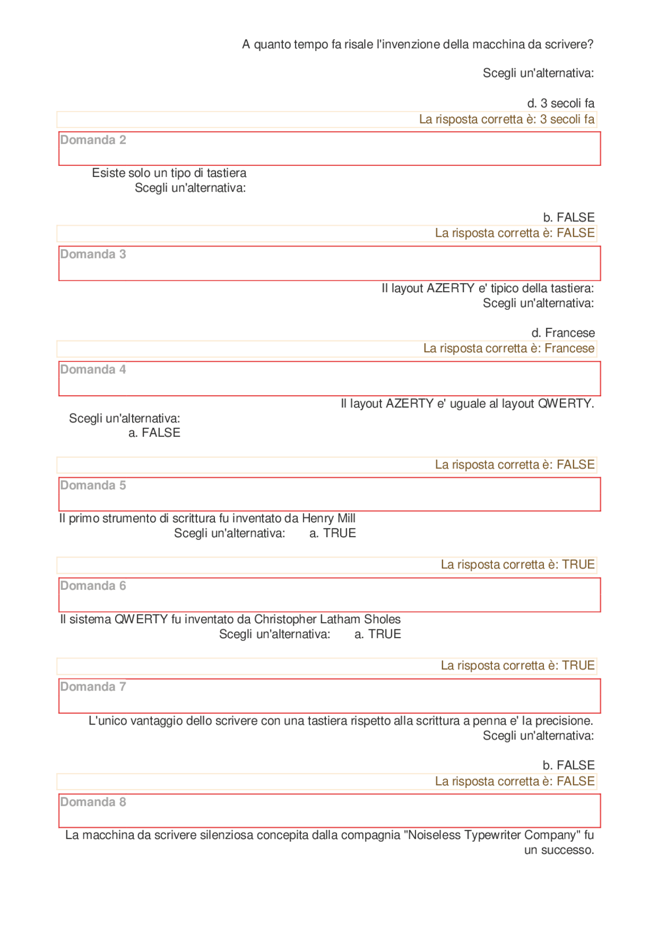 DATTILOGRAFIA DOMANDE E RISPOSTE - Docsity