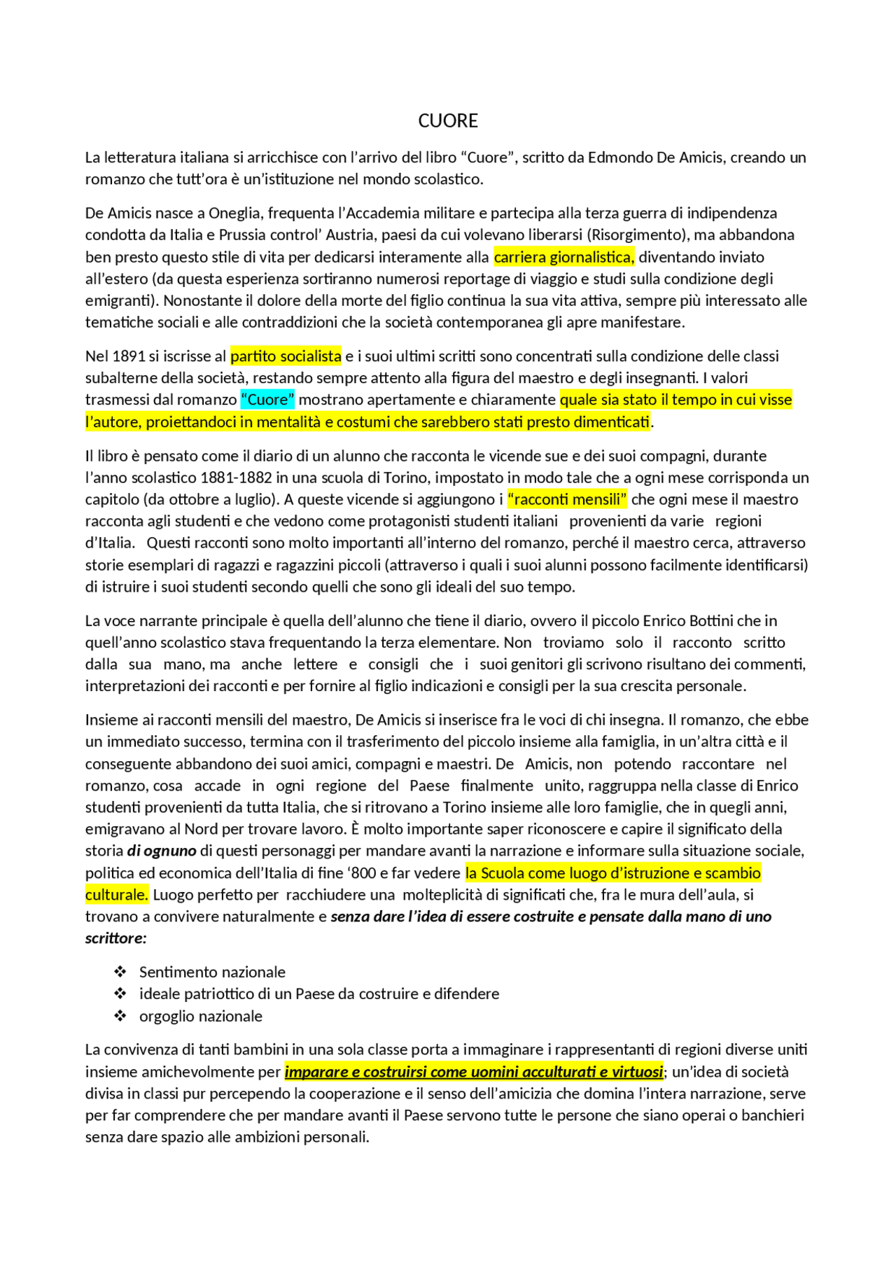 Cuore Di Edmondo De Amicis Appunti Di Letteratura Docsity