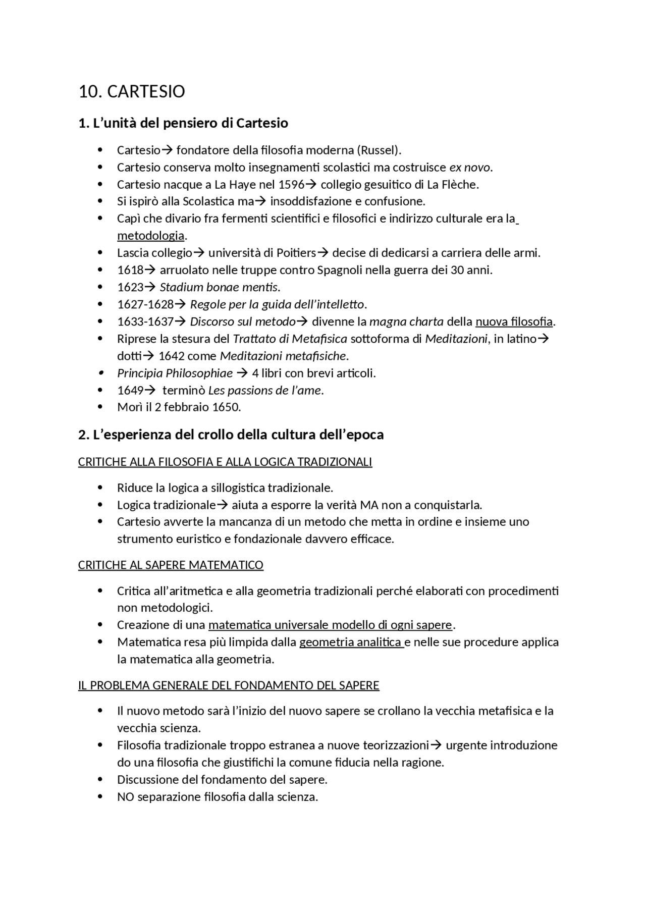 Appunti Su Cartesio Di Filosofia Docsity