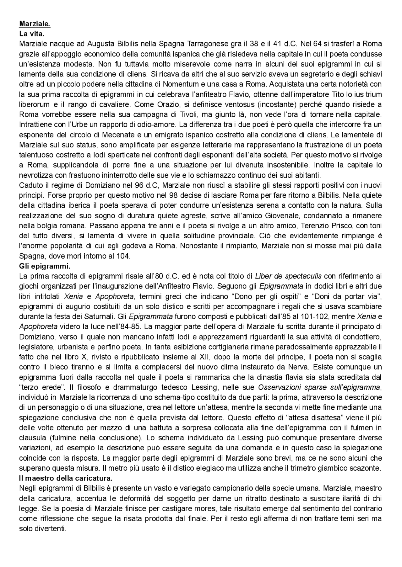 Marziale Vita E Opere Docsity