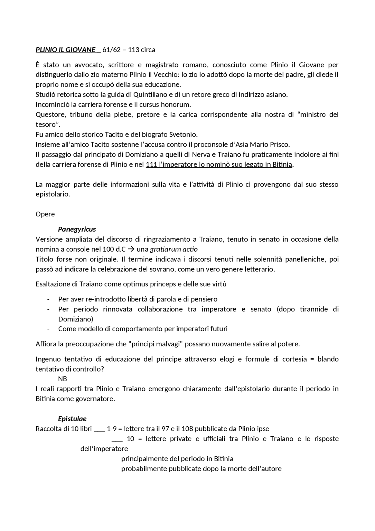 Riassunto Plinio Il Giovane Docsity