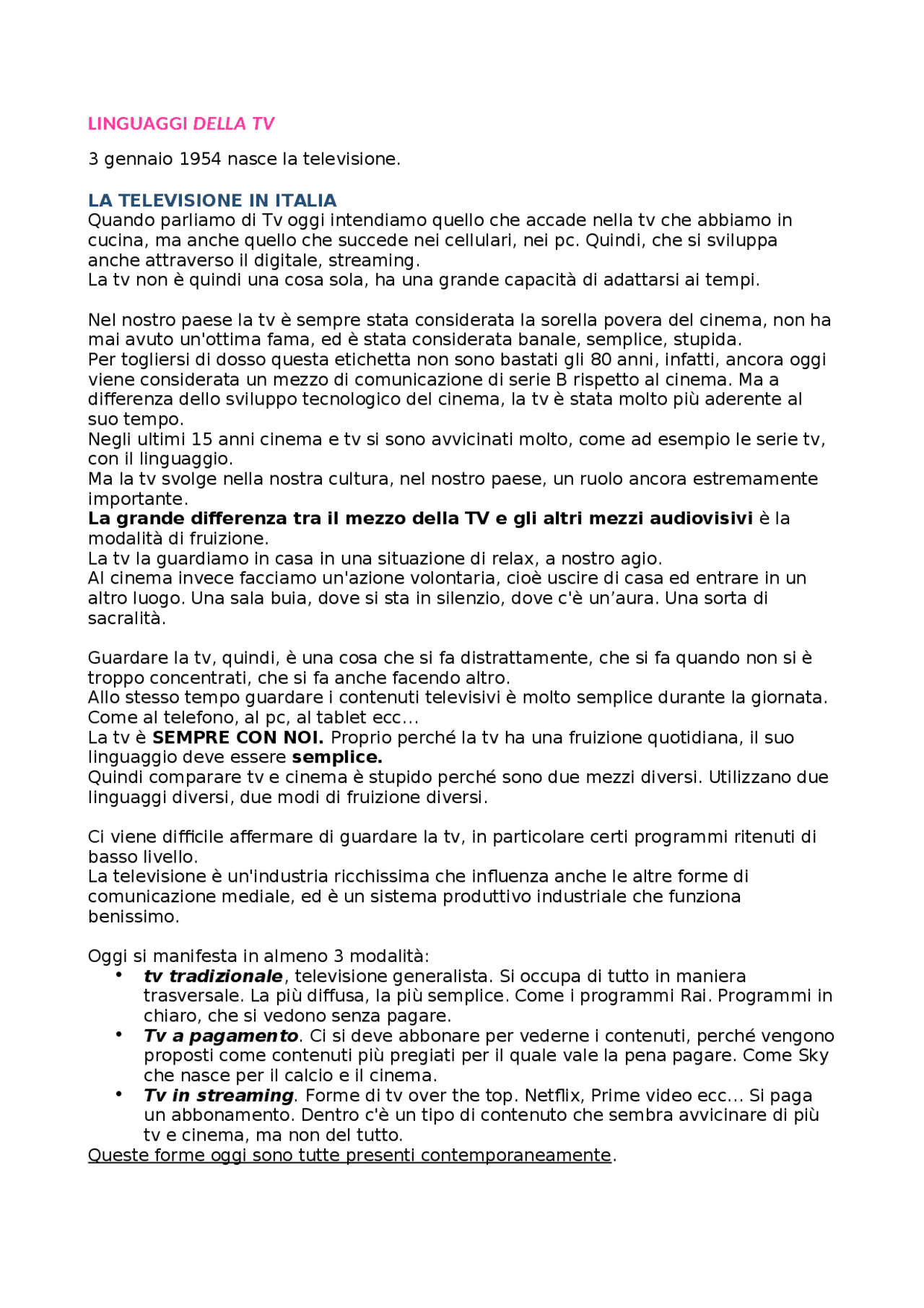 Appunti Linguaggi Della Tv Docsity