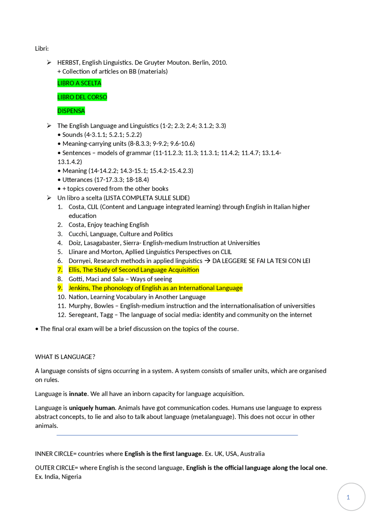 Appunti Corso Di Linguistica Inglese Docsity