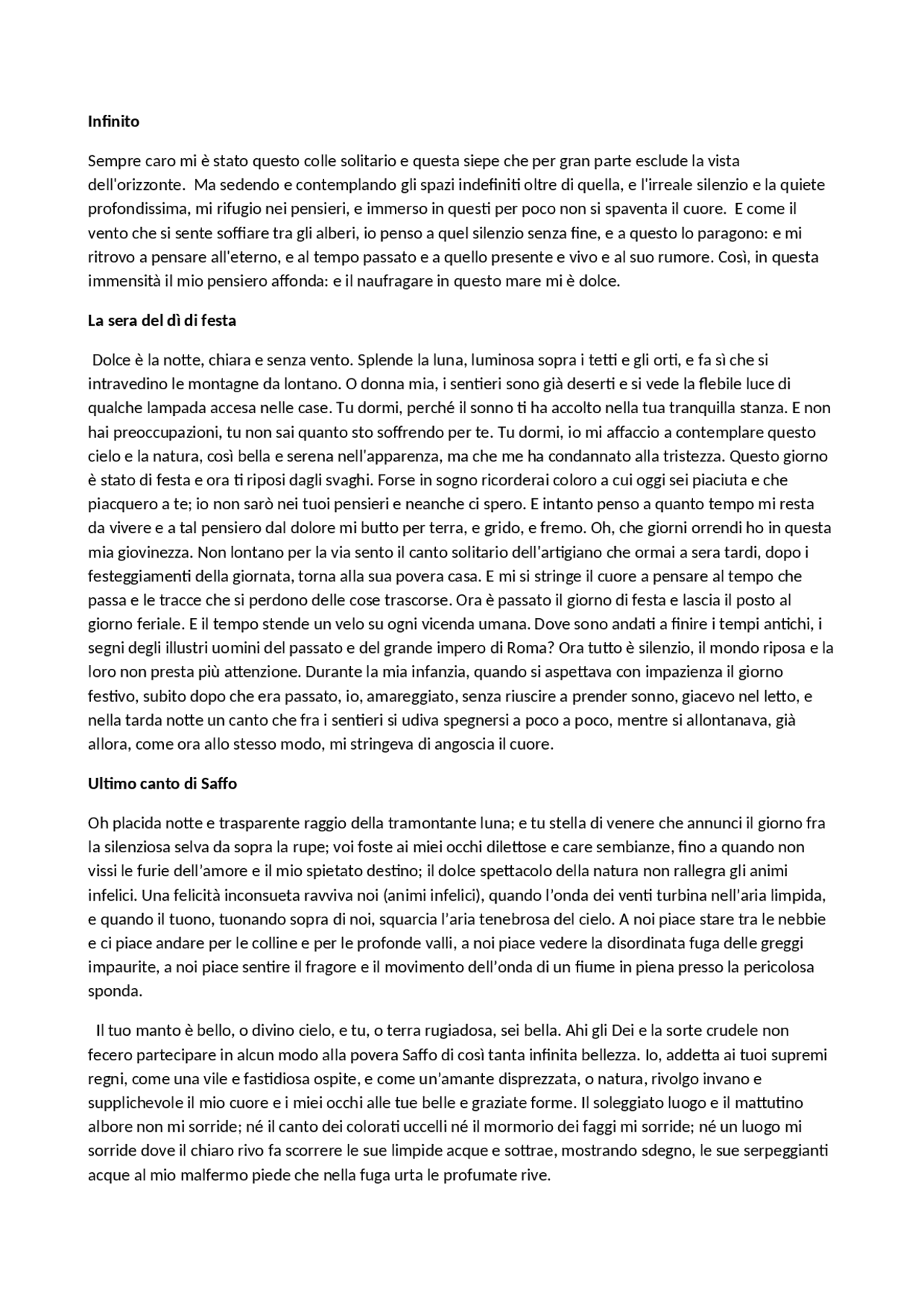 Parafrasi Dei Canti Di Leopardi Docsity