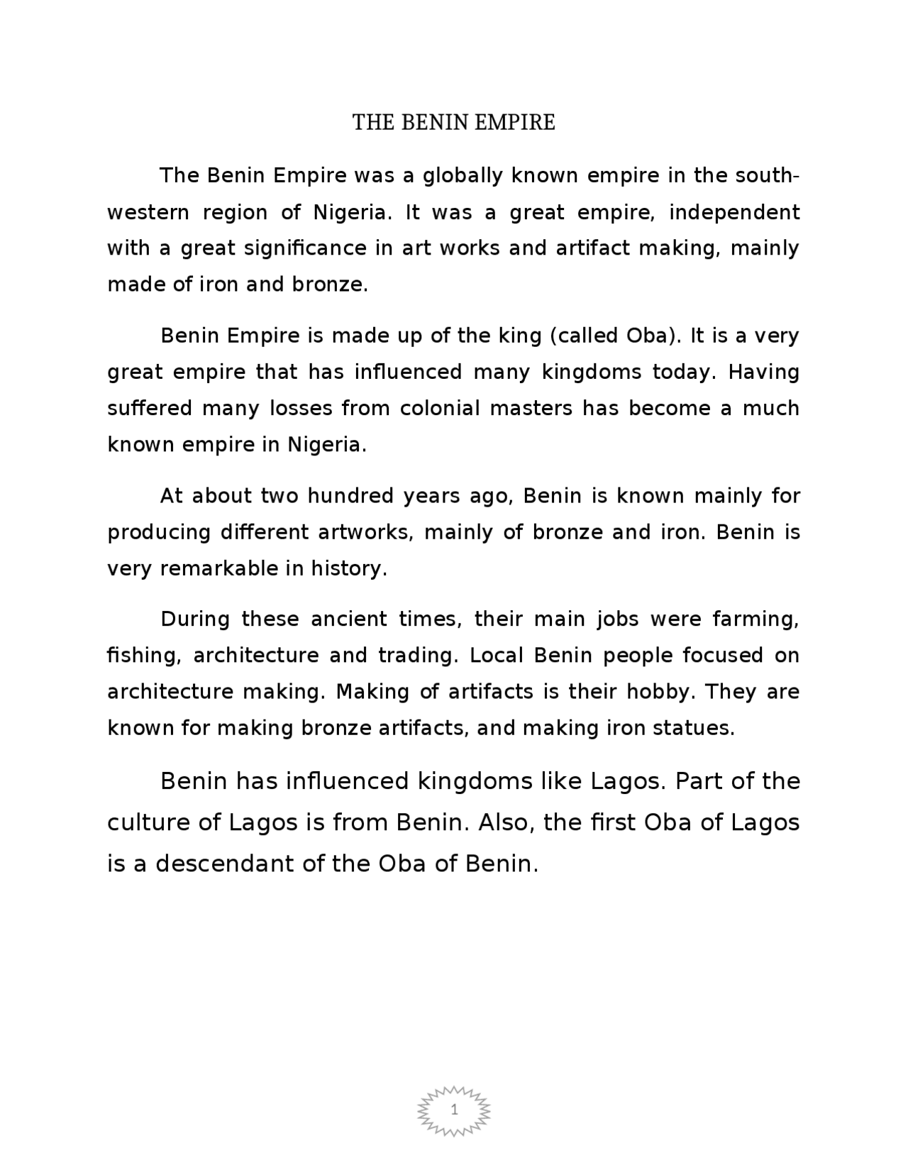THE ANCIENT BENIN EMPIRE - Docsity