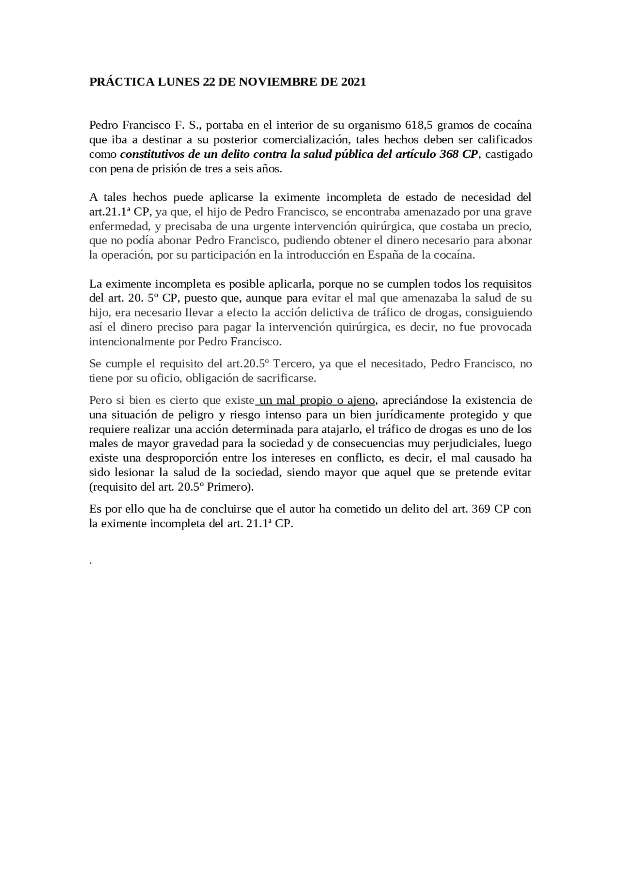Práctica De Derecho Penal Docsity