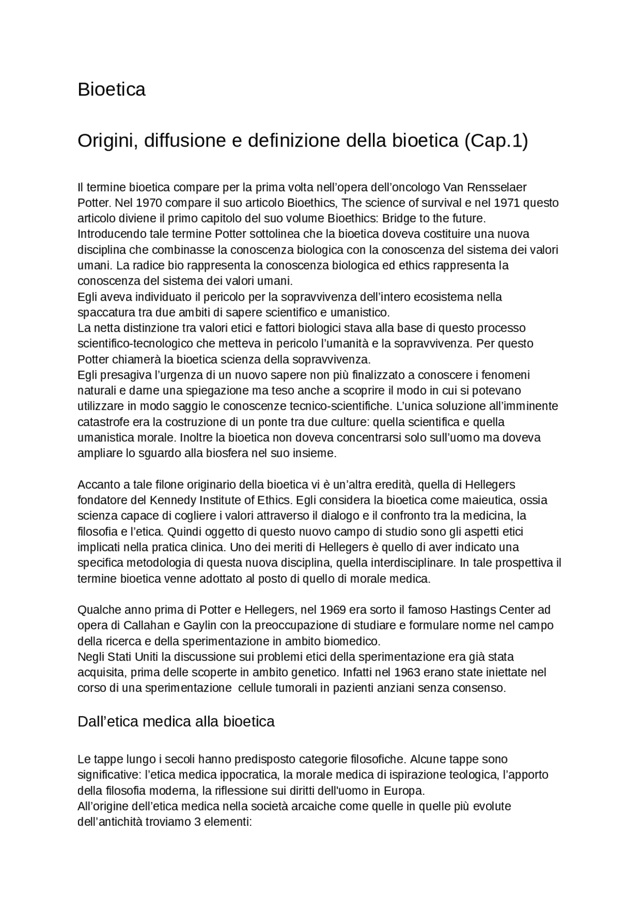 Riassunto Del Manuale Di Bioetica Vol1 Docsity