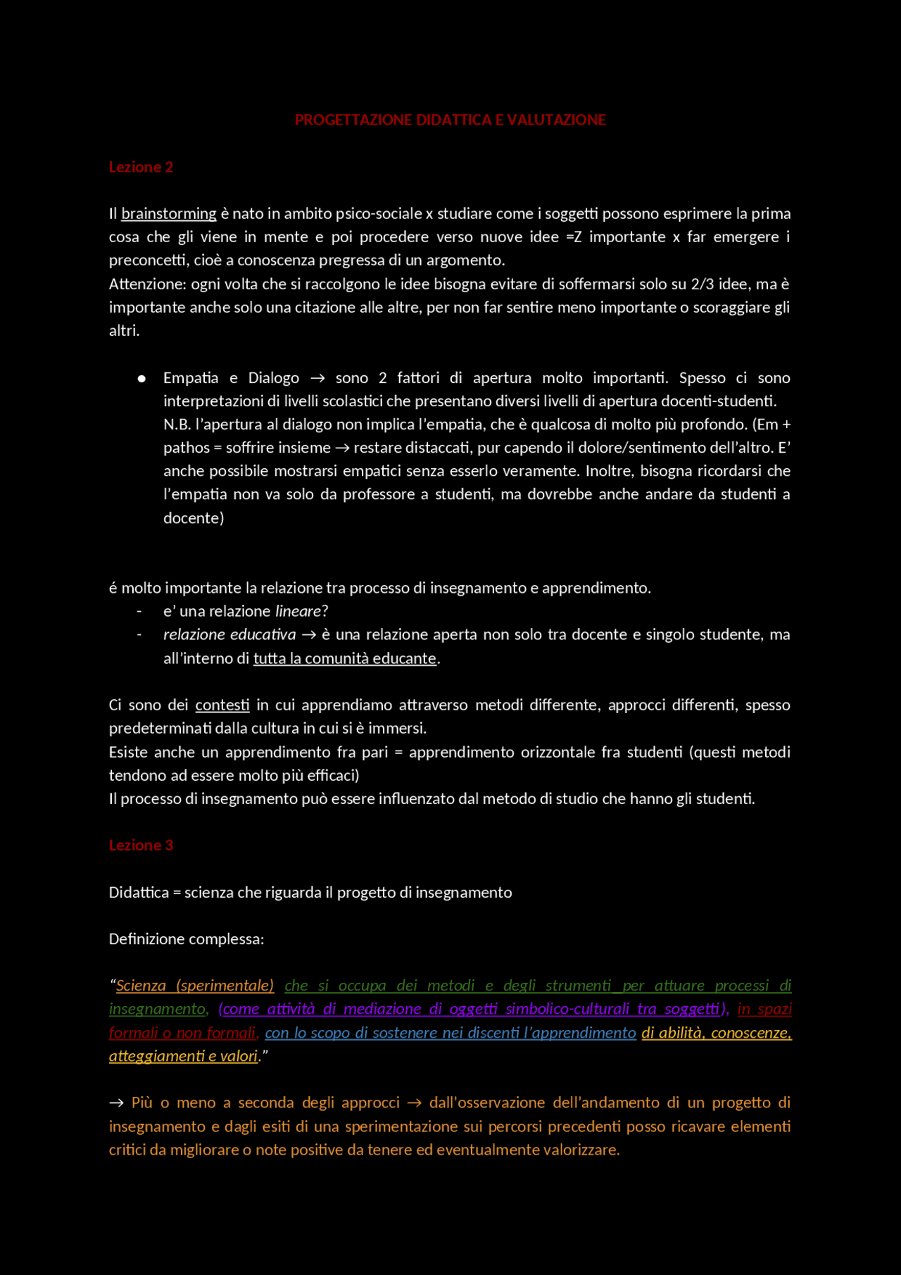 Progettazione Didattica E Valutazione Docsity