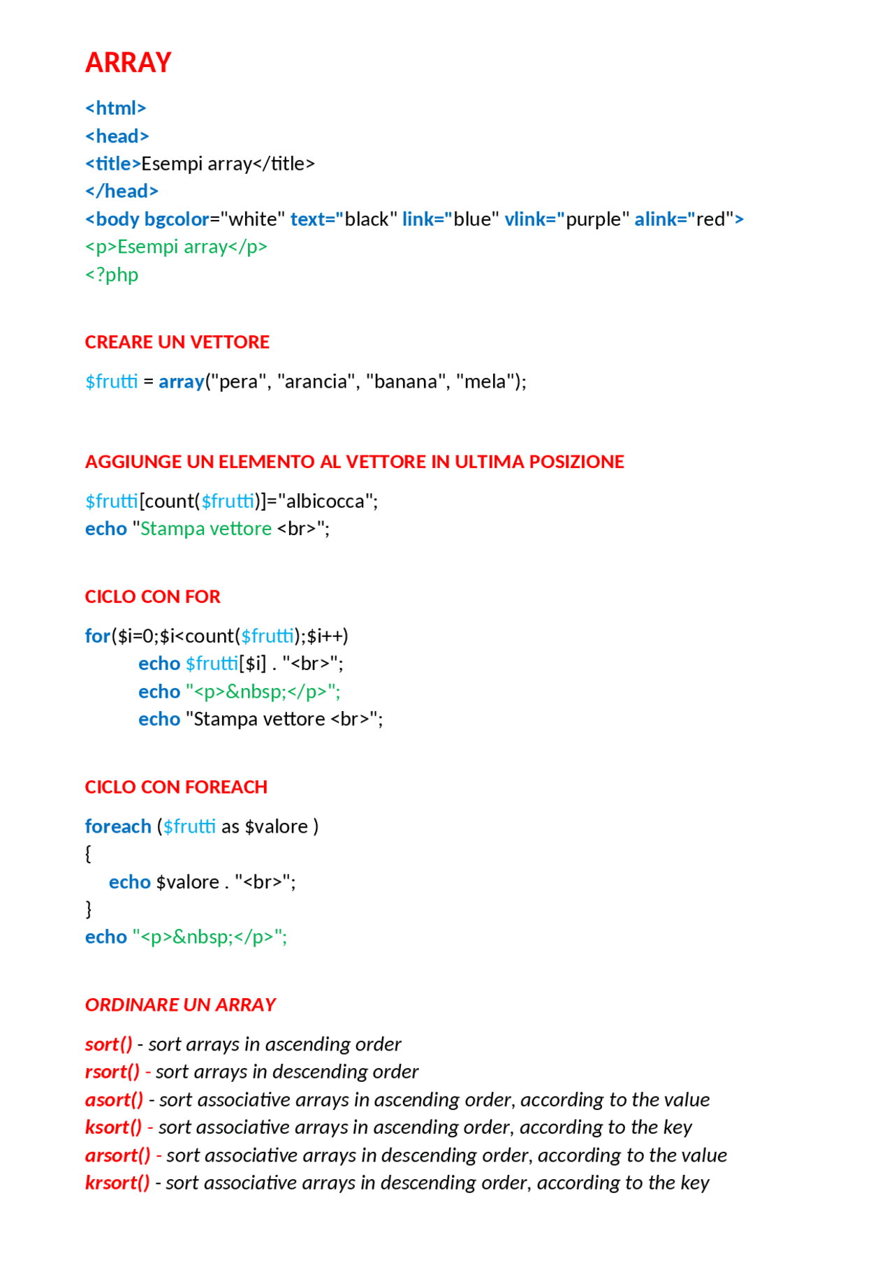 Comandi Per Gestire Un Array Docsity