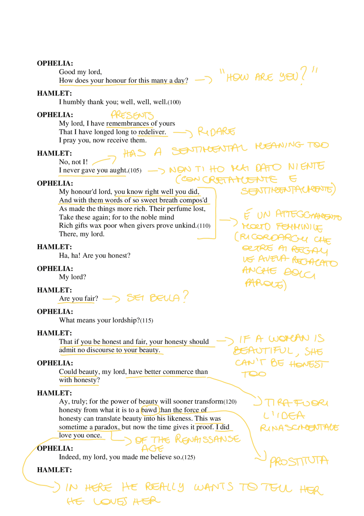 Hamlet act III scene I Ophelia - Docsity