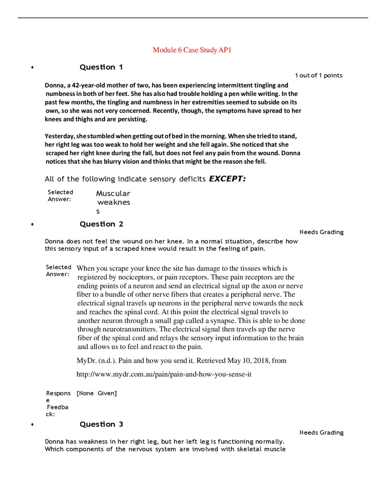 A&P 1 MA278/BSC2 Human Anatomy & Physiology / AP 1 Module 6 Case Study ...