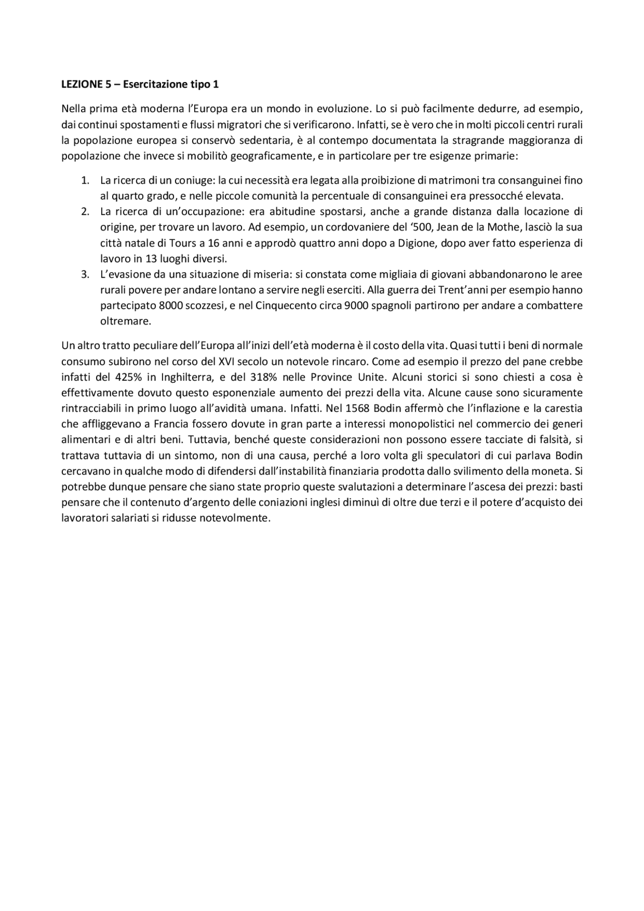 Esercitazioni Del Prof Gorla Di Storia Moderna Docsity