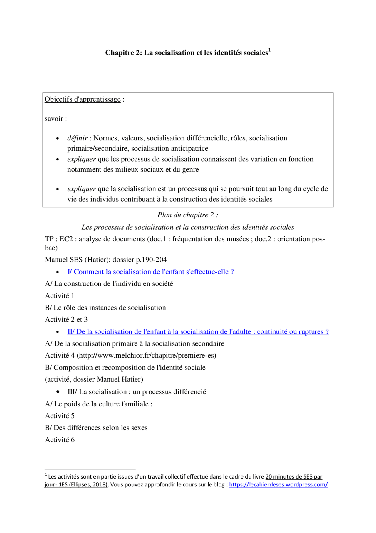 Chapitre 2: La socialisation et les identités sociales - Docsity