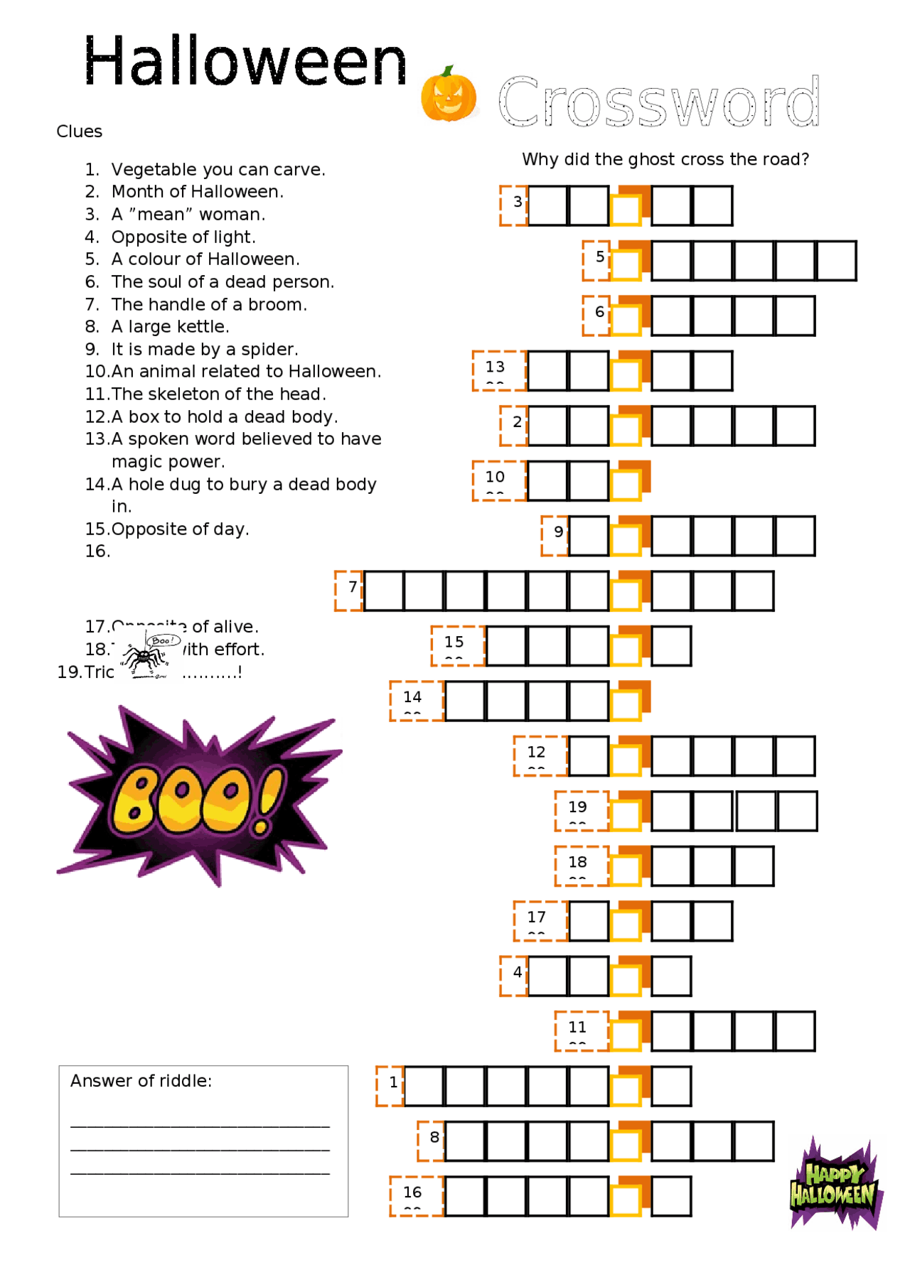 Crossword Exercise Halloween - Docsity
