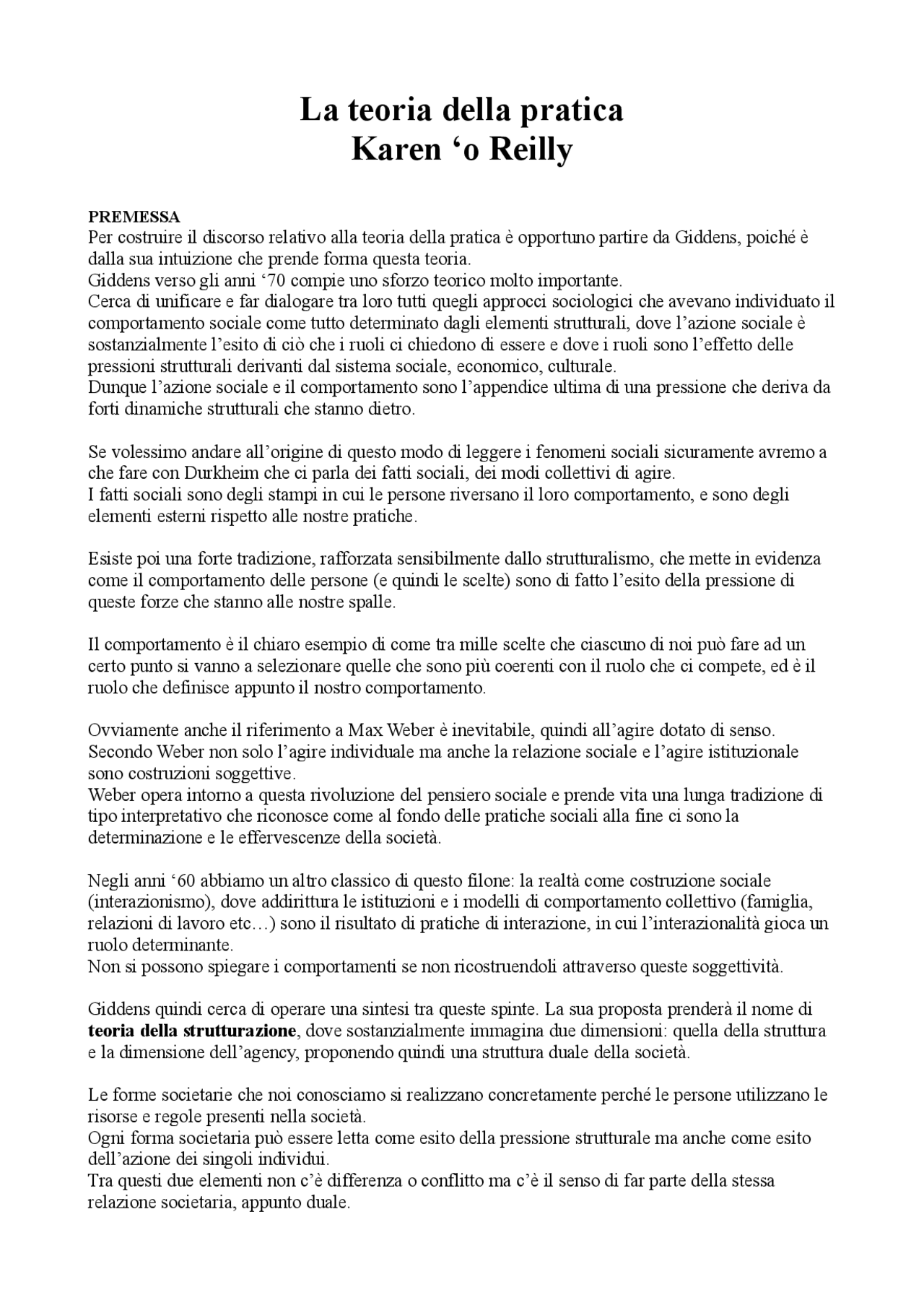 Teoria della Pratica - Karen O'Reilly - Docsity