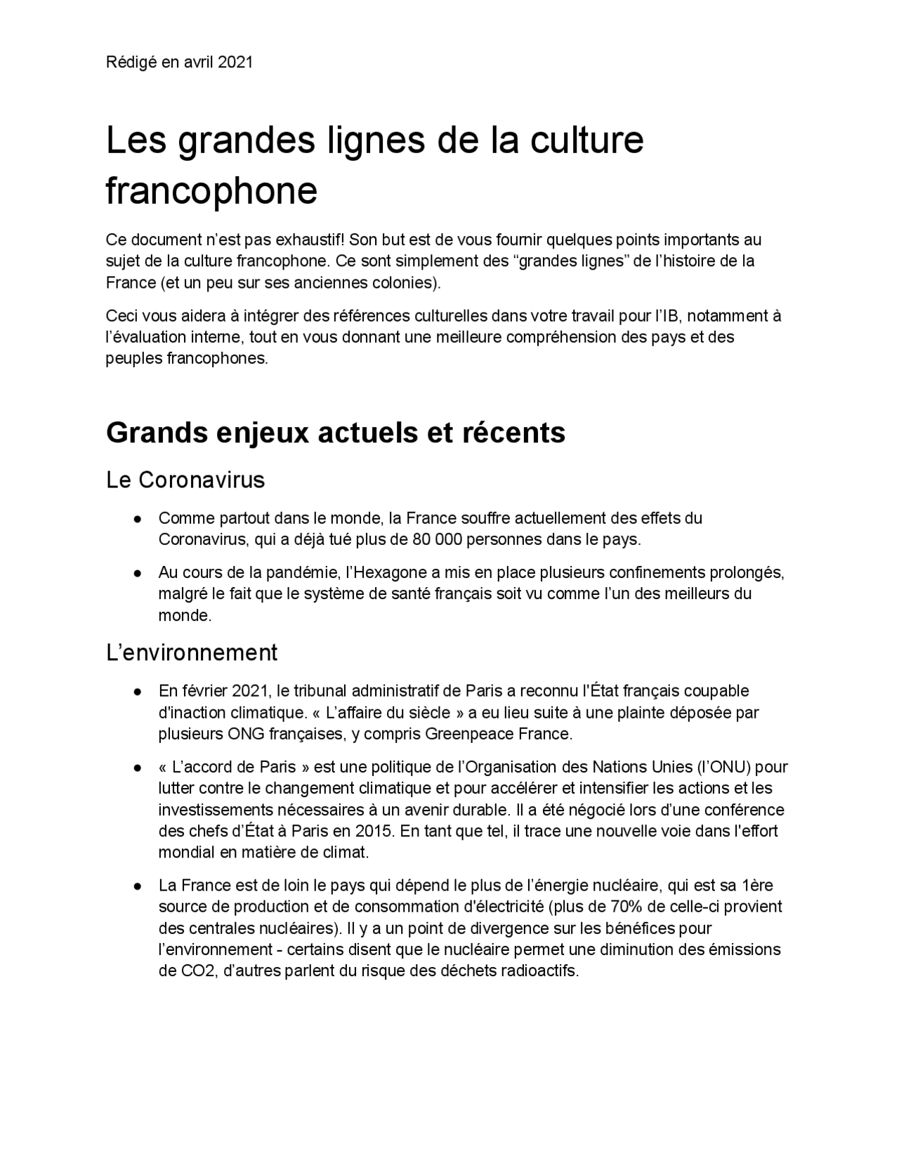 IB French La Culture Francophone Docsity IB French La Culture Francophone Docsity