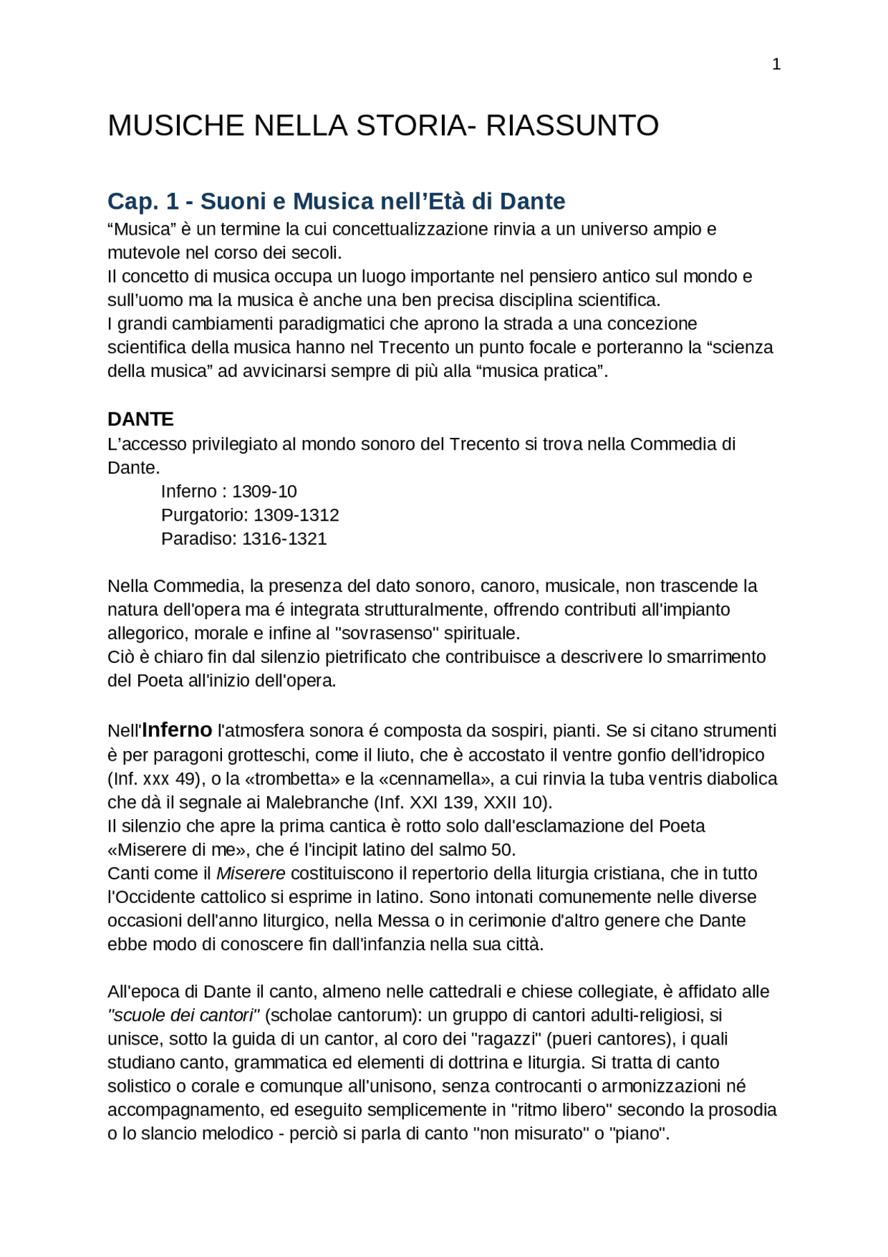 Riassunto dettagliato di Musiche nella Storia per esame di storia della ...