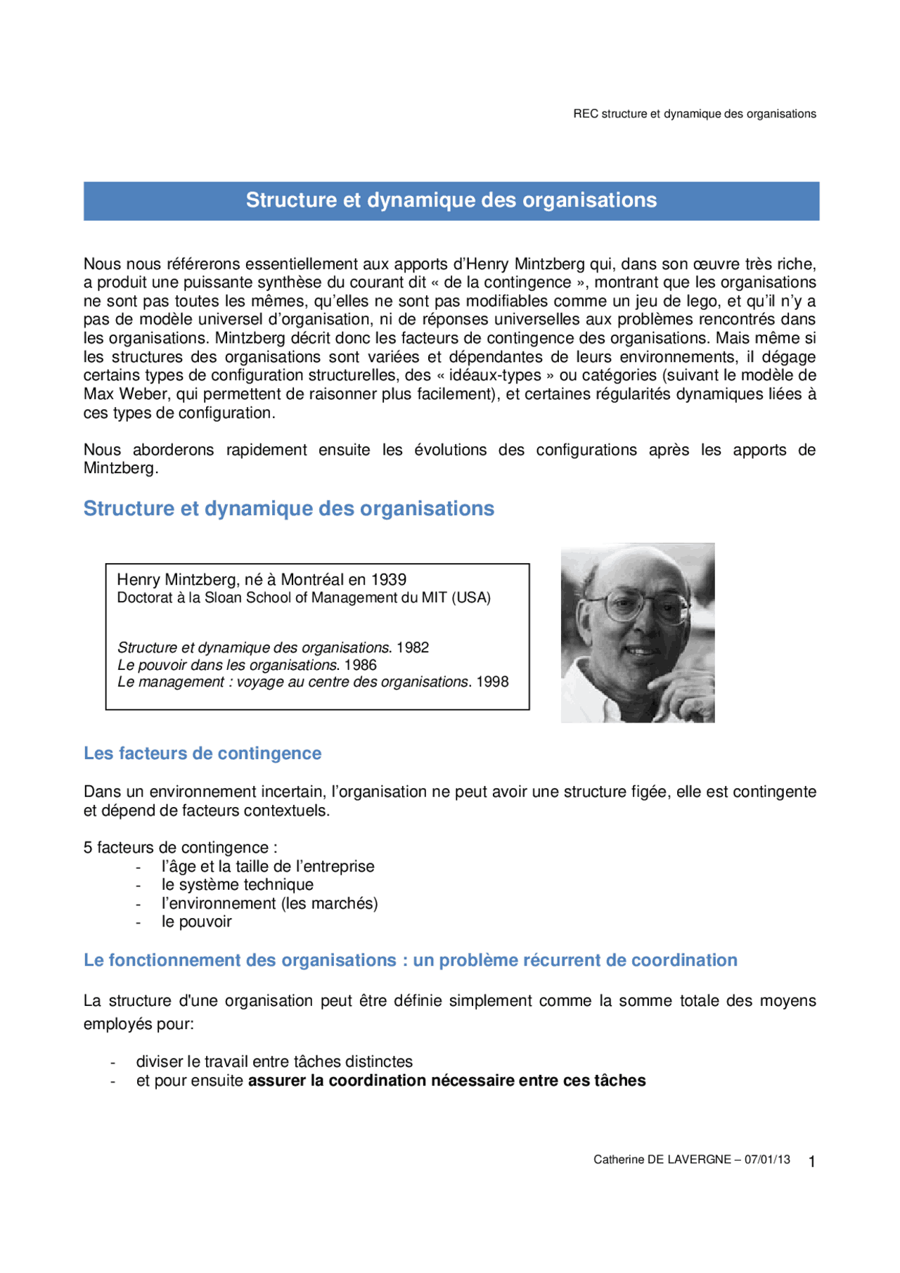 Structure Et Dynamique Des Organisations Docsity