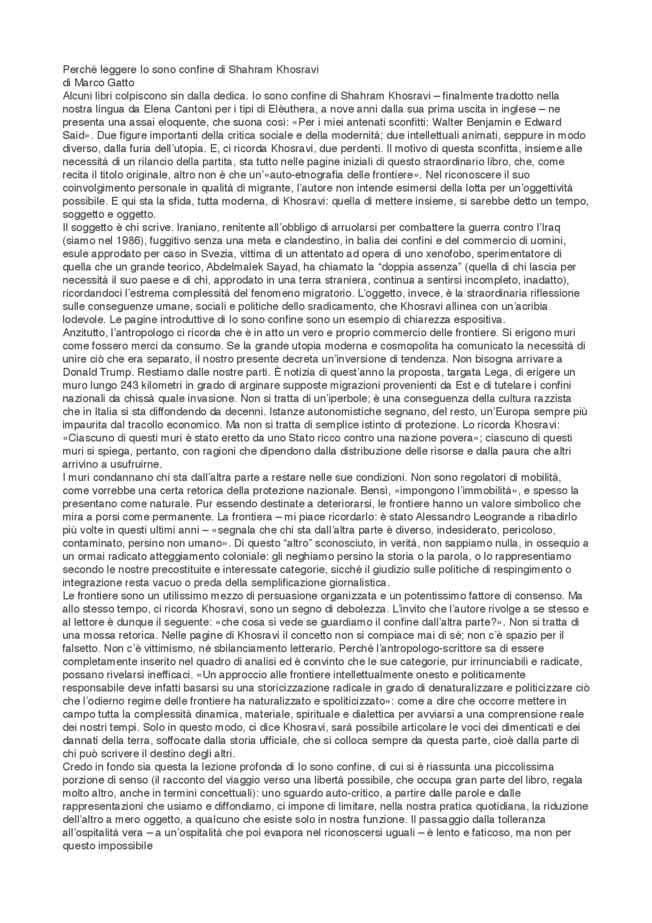 Io Sono Confine Di Khosravi Docsity