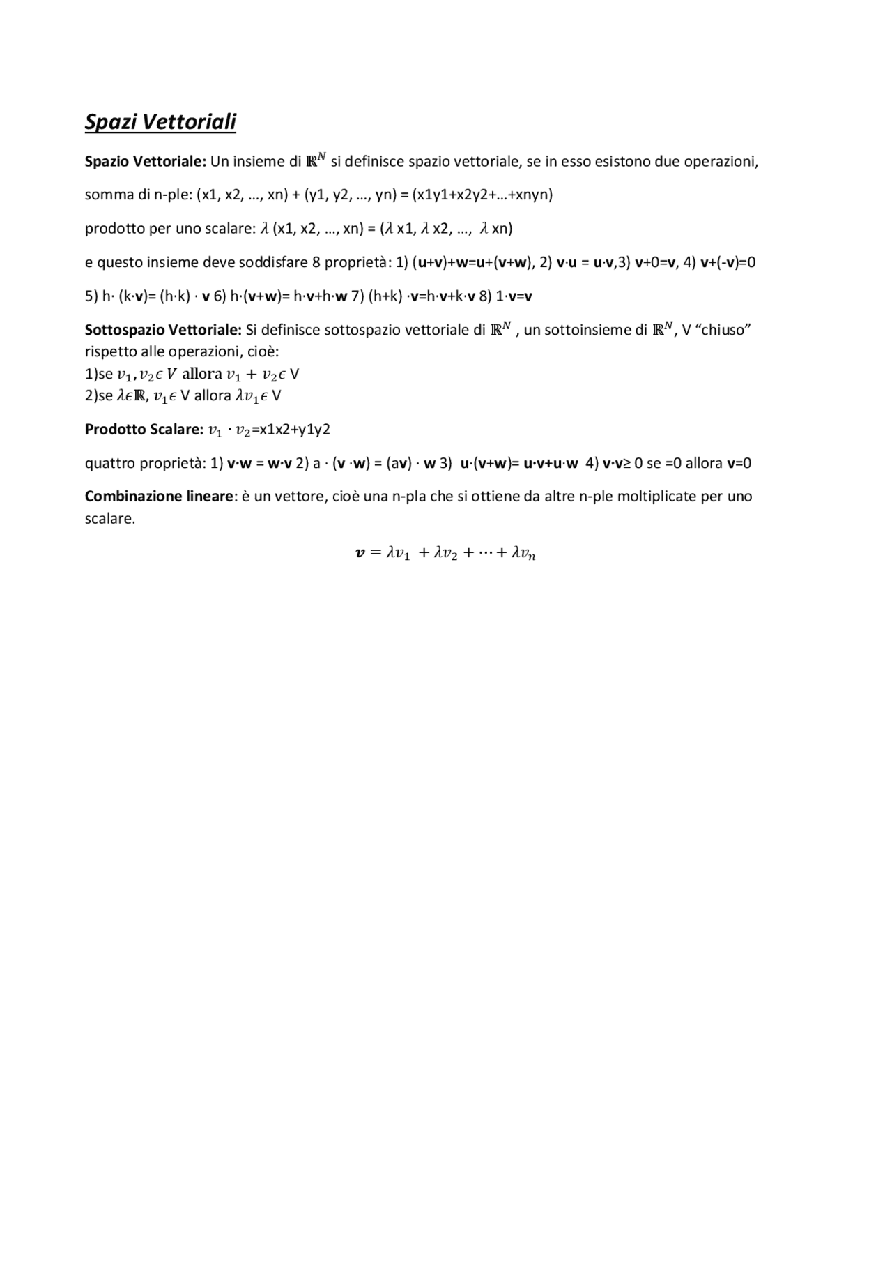 Spazi Vettoriali Docsity