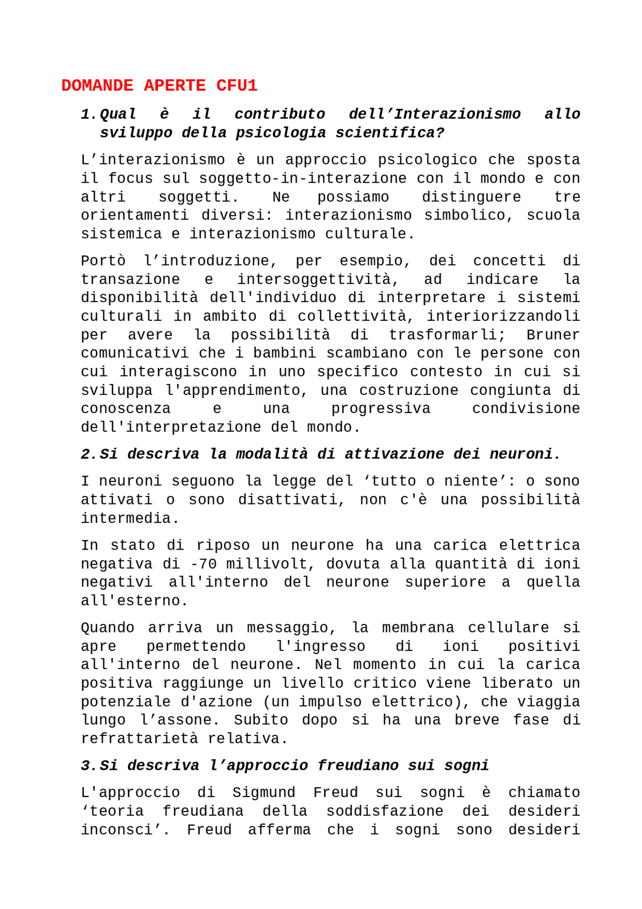 Risposte aperte cfu2 - Docsity