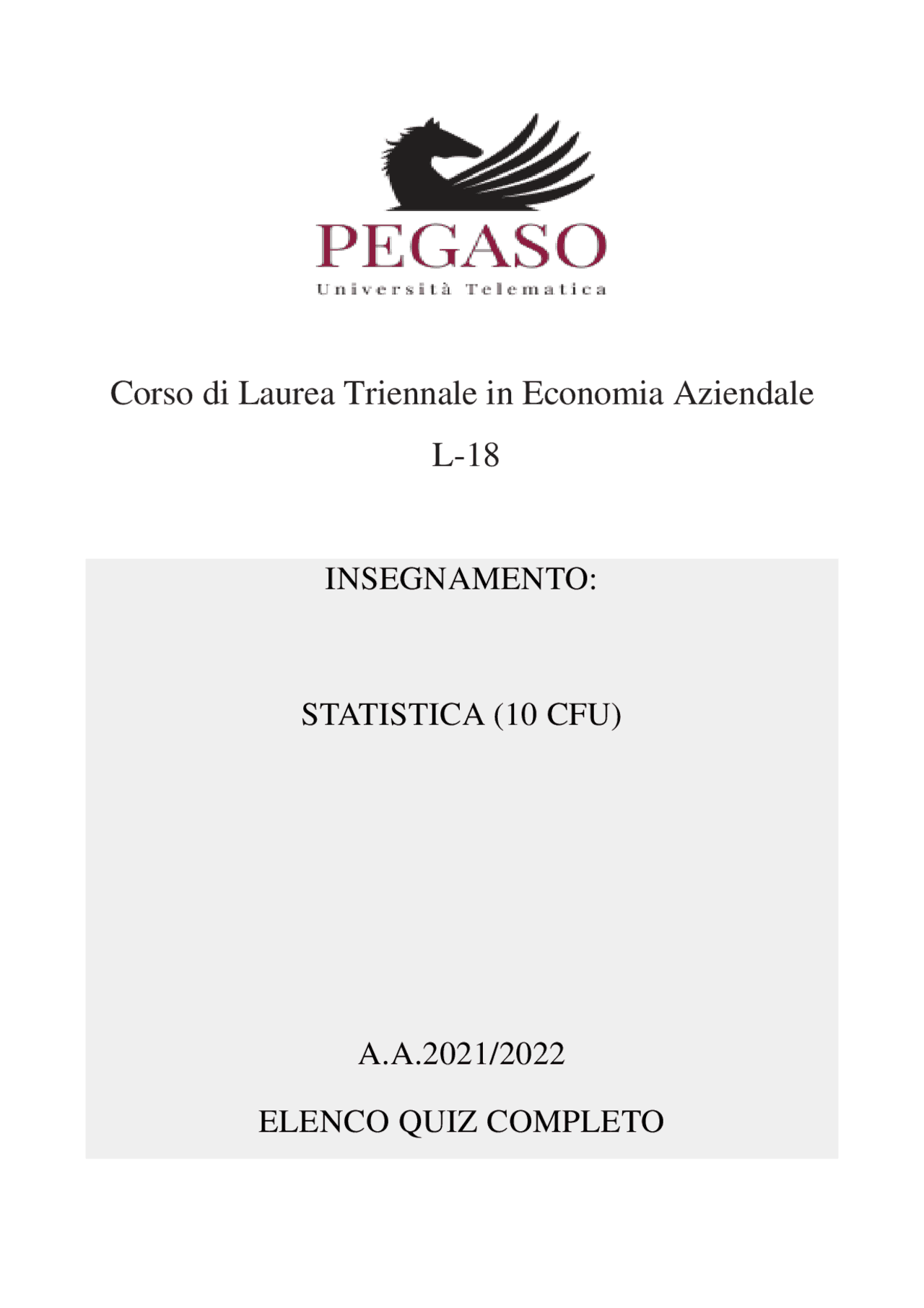 Statistica 10 Cfu Docsity