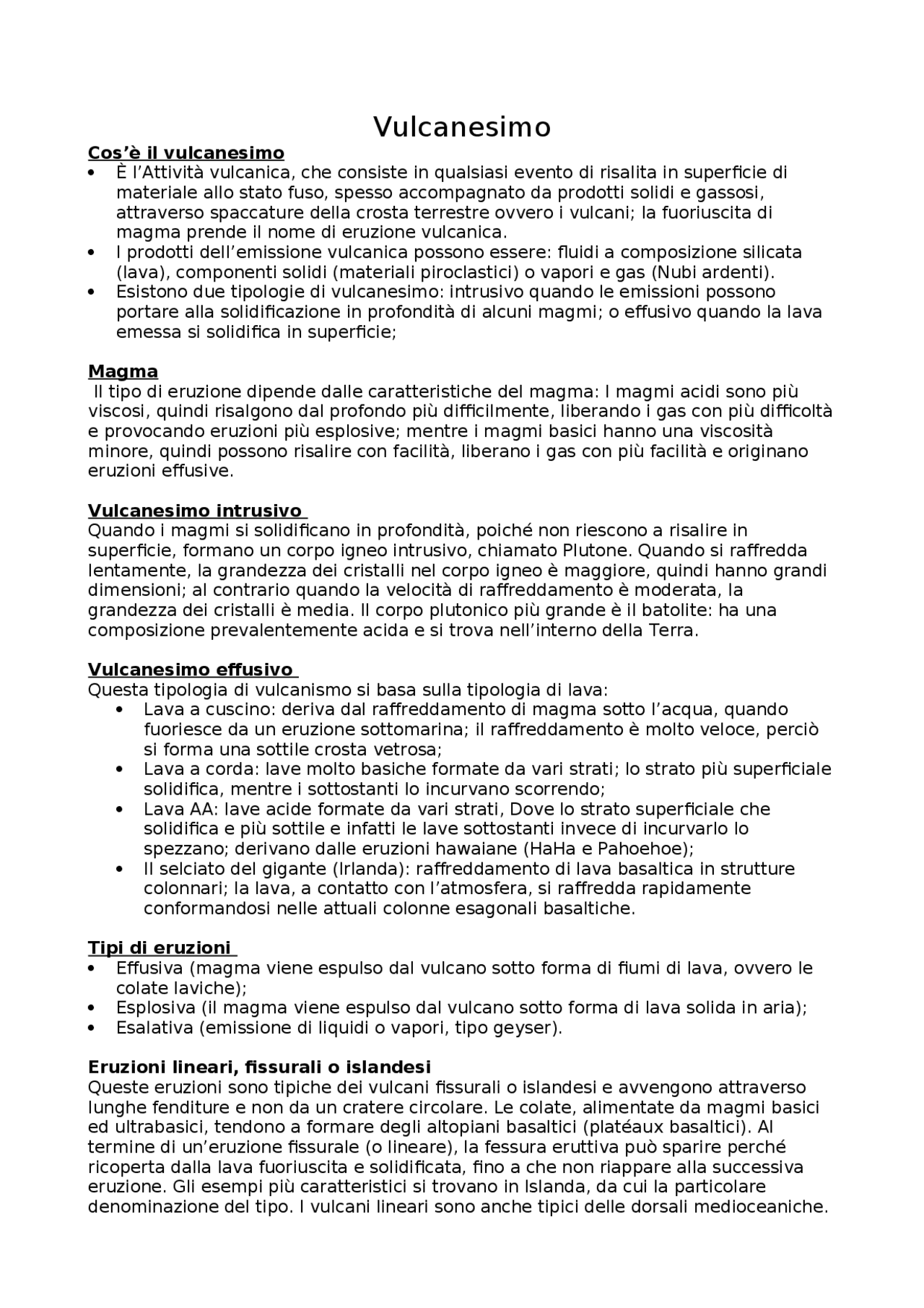 I Vulcani Riassunto Docsity