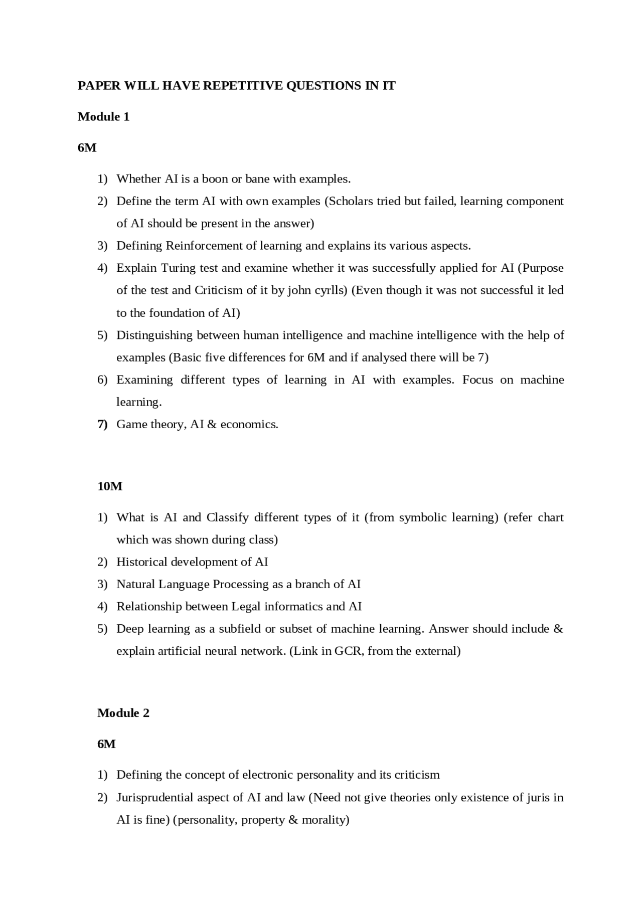 AI important questions - Docsity