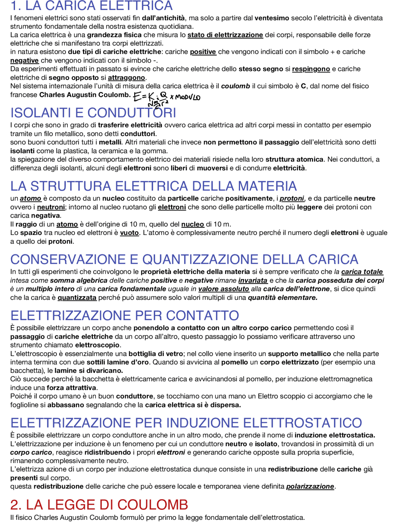 Cariche Elettriche E Campi Elettrici Docsity