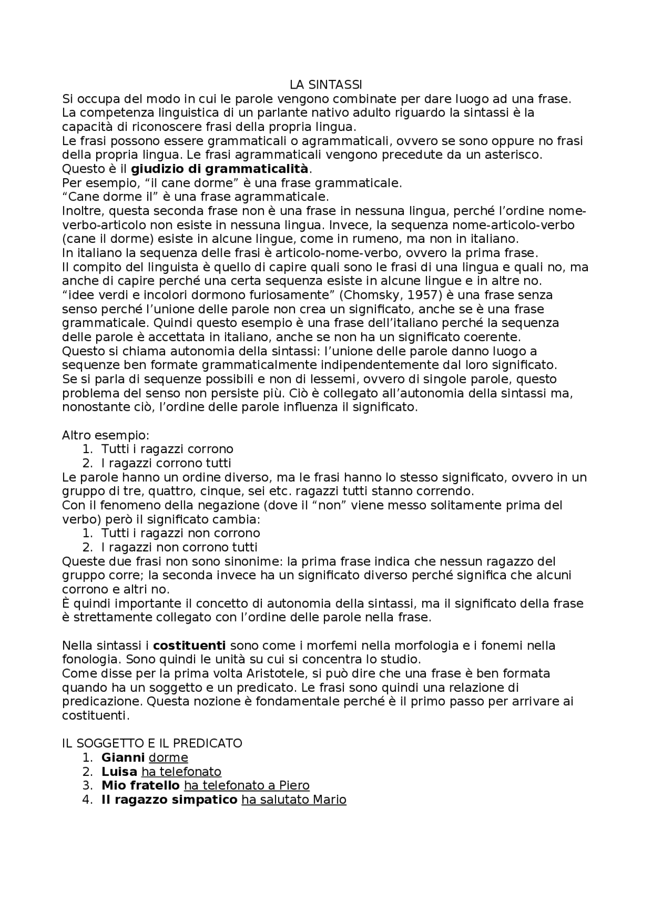 Appunti Sulla Sintassi Docsity