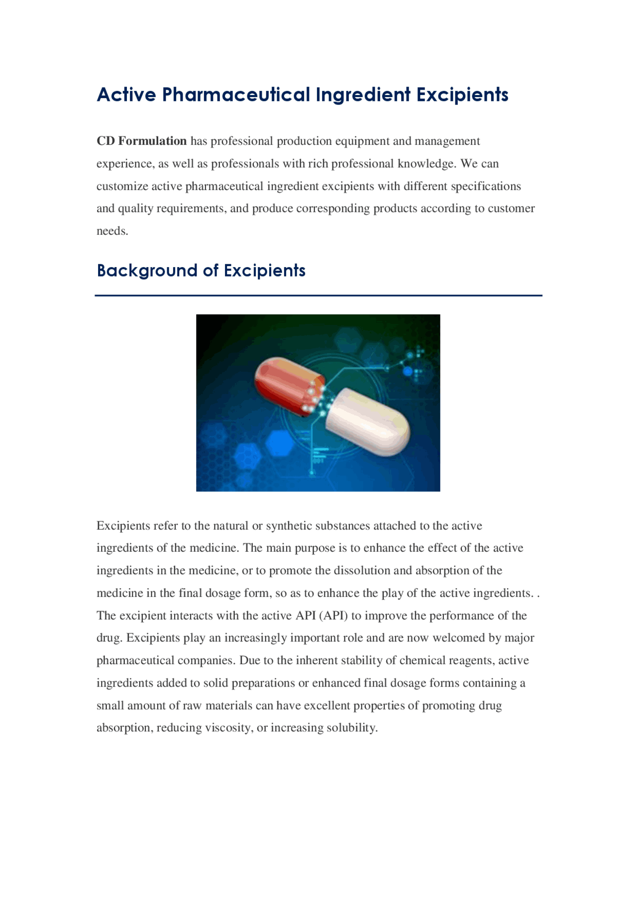 Active Pharmaceutical Ingredient Excipients - Docsity