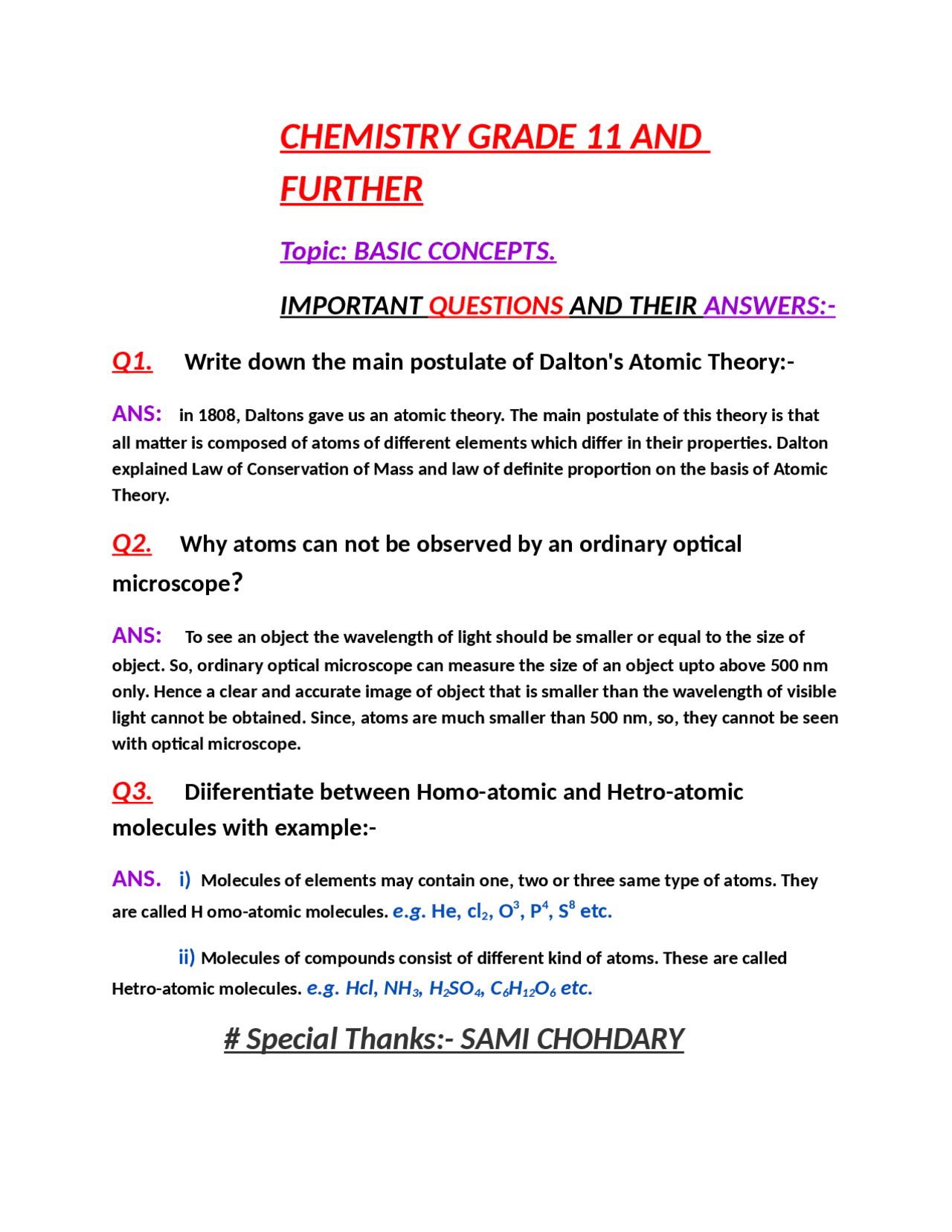 Chemistry for grade 11 and further, Basic concepts. - Docsity