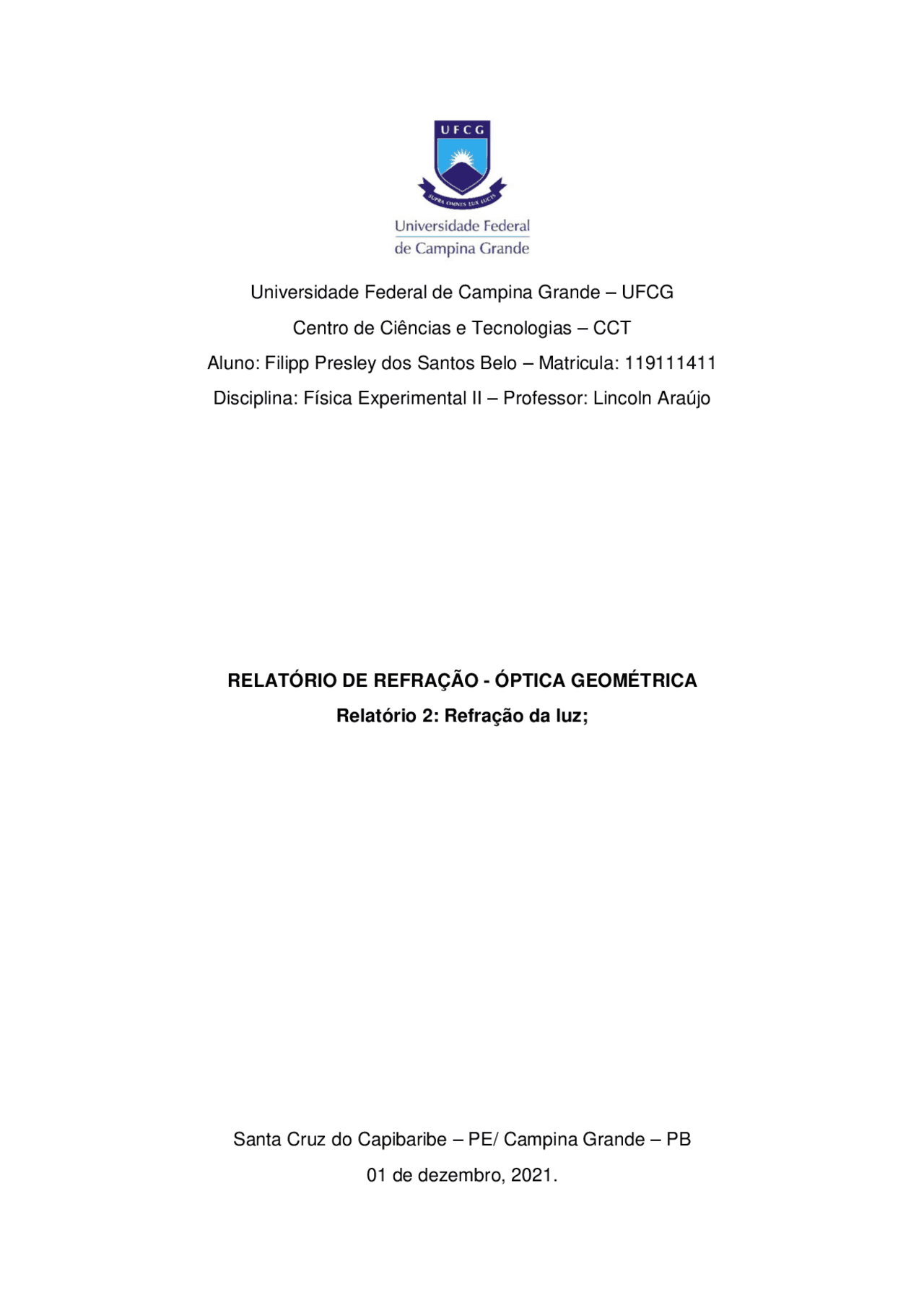 Relatório Física Experimental Docsity
